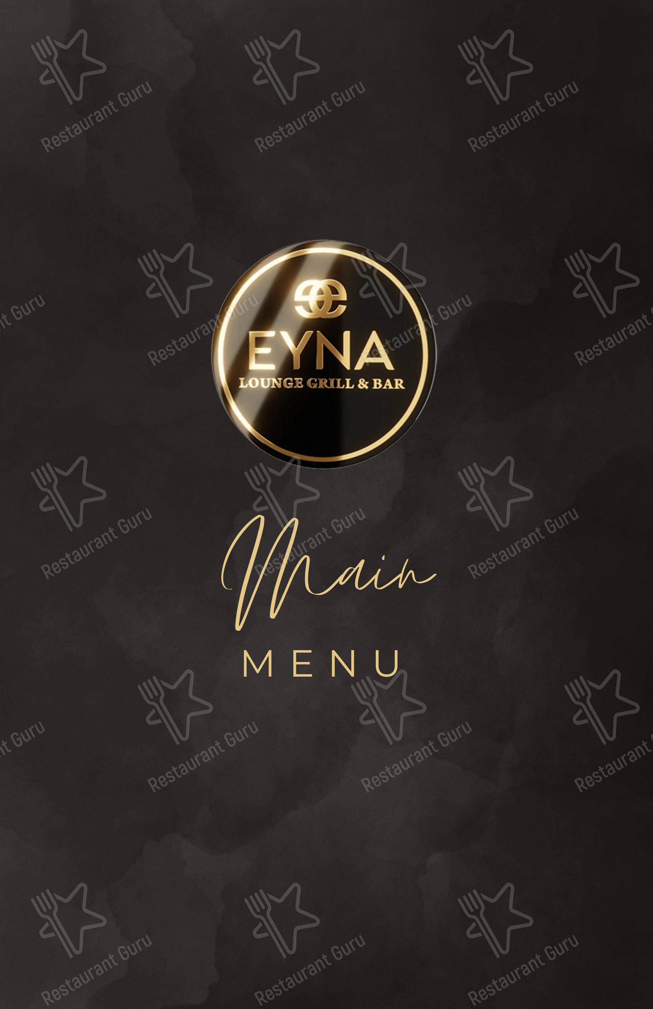 Menu at The Eyna restaurant, Basildon
