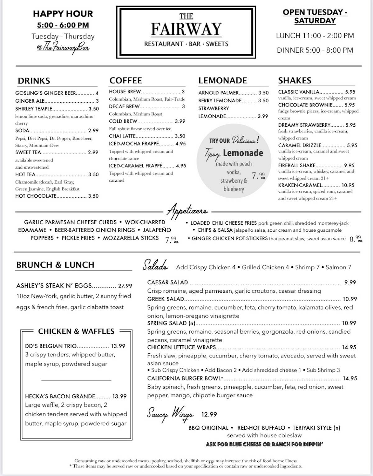 Menu at The Fairway restaurant, La Junta