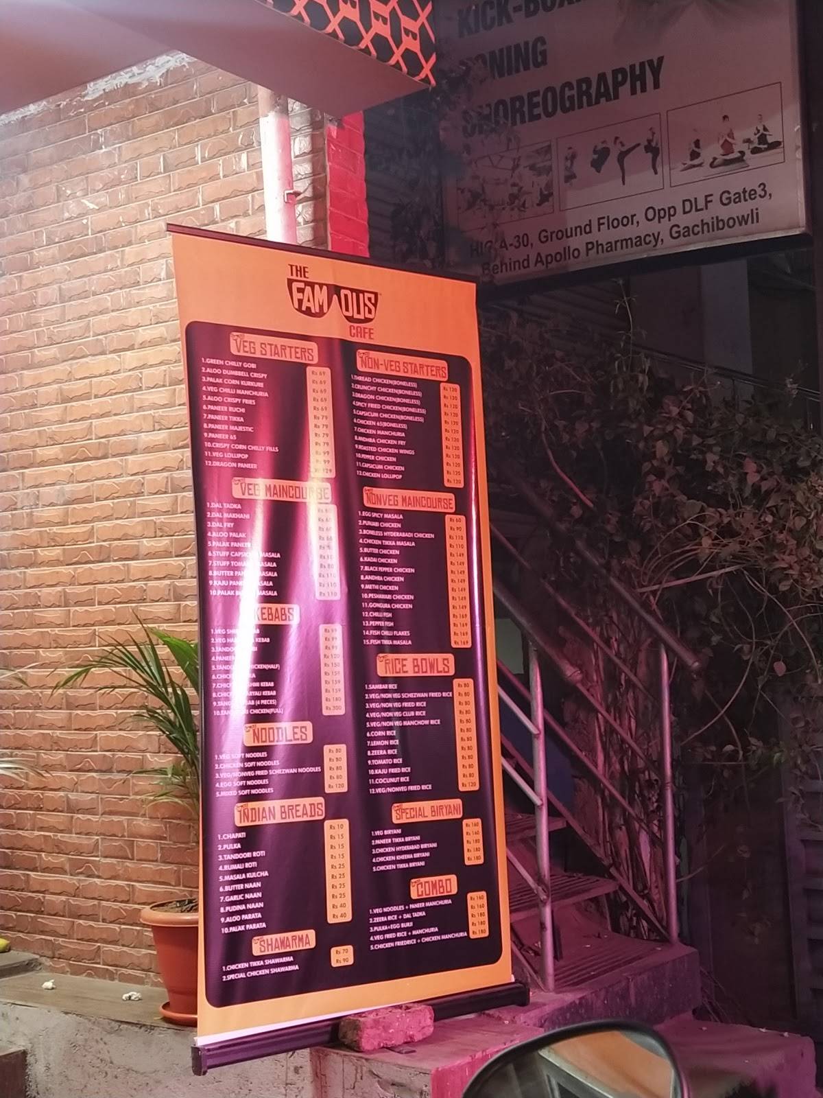 Menu at The Famous Cafe, Hyderabad