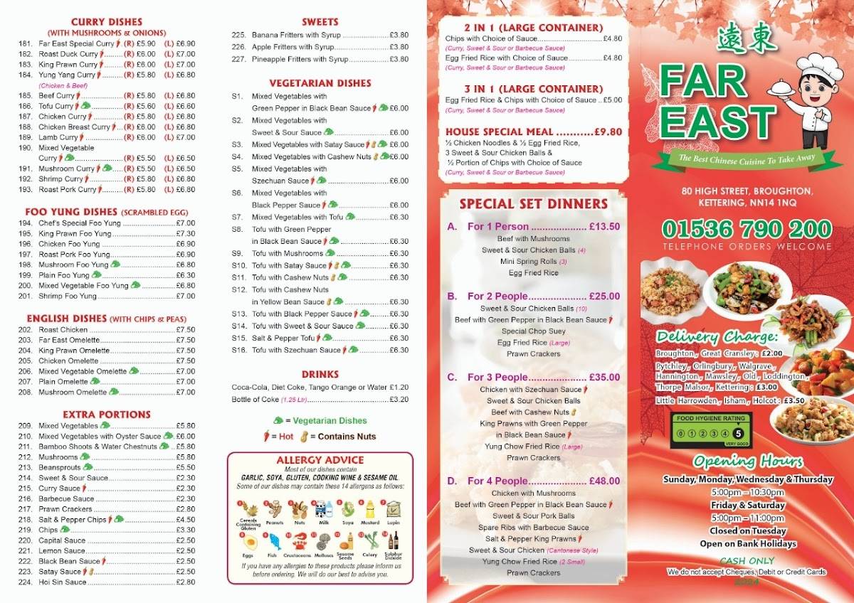 Menu at The Far East fast food, Kettering
