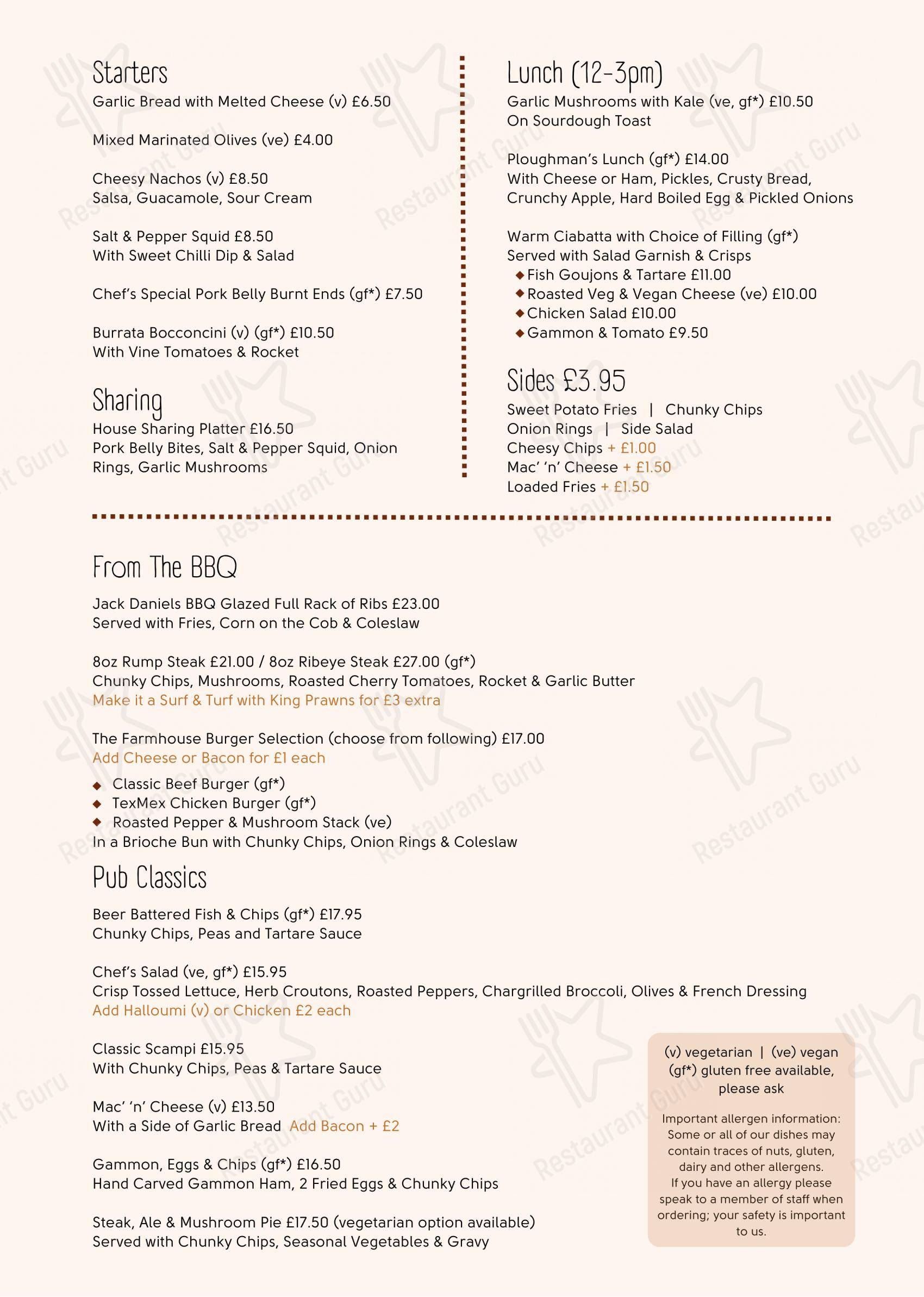Menu at The Farm @ Friday Street pub & bar, Eastbourne