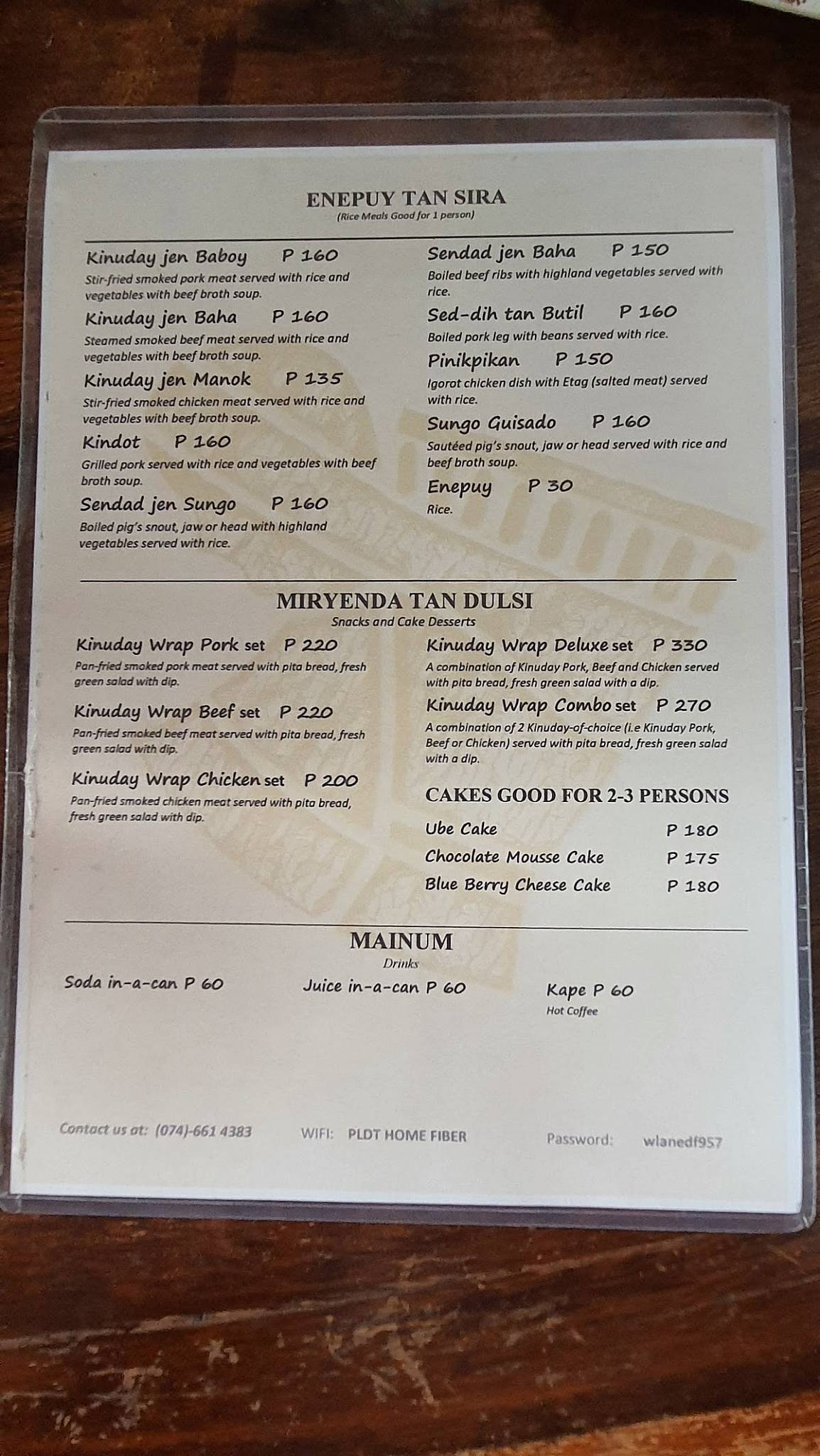 Menu at The Farmer's Daughter Restaurant, Baguio
