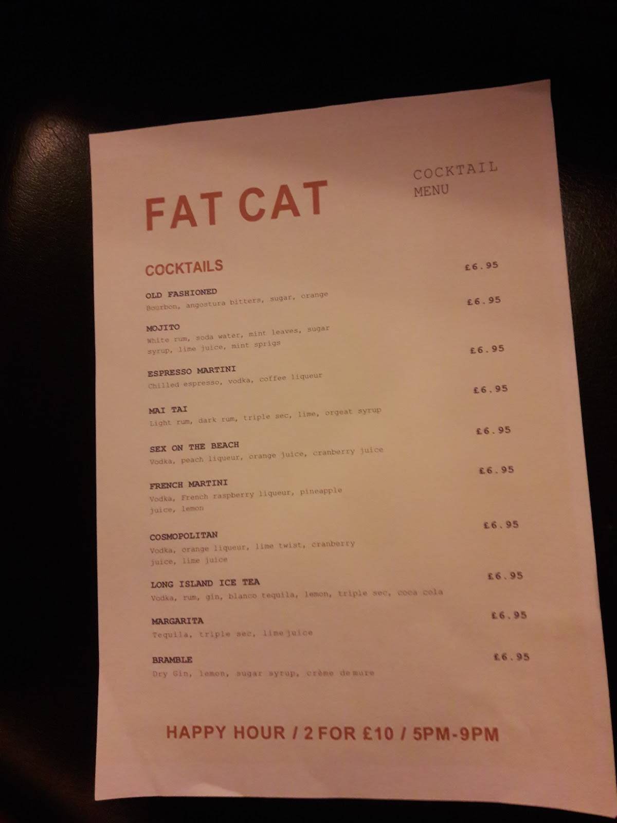 Menu at The Fat Cat Cafe Bar, Bangor