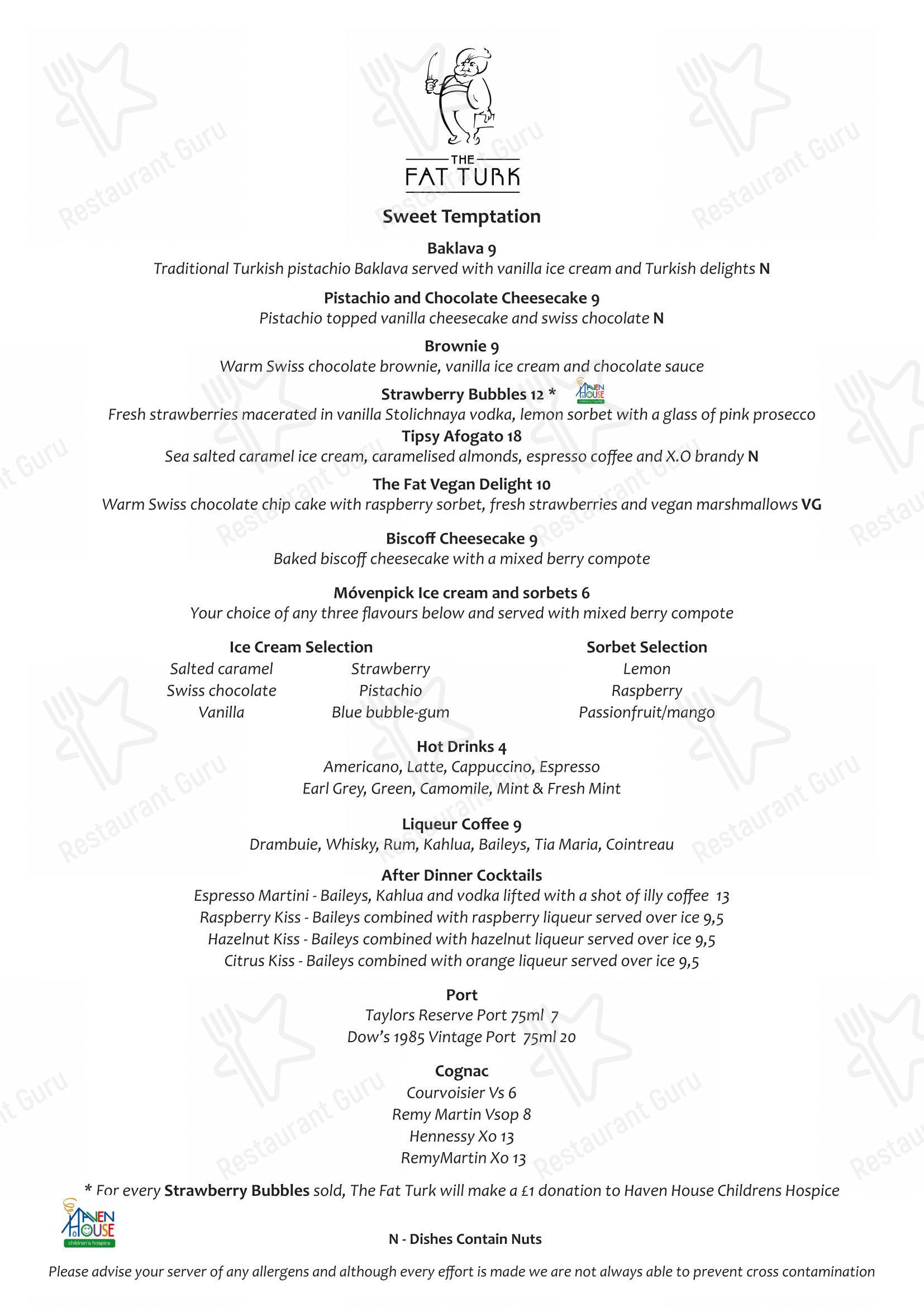 Menu at The Fat Turk restaurant, Brentwood