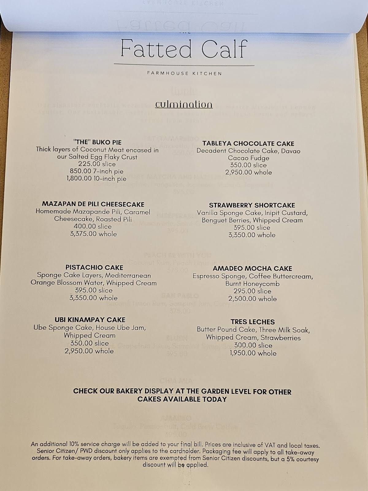 Menu at The Fatted Calf Tagaytay restaurant, Silang