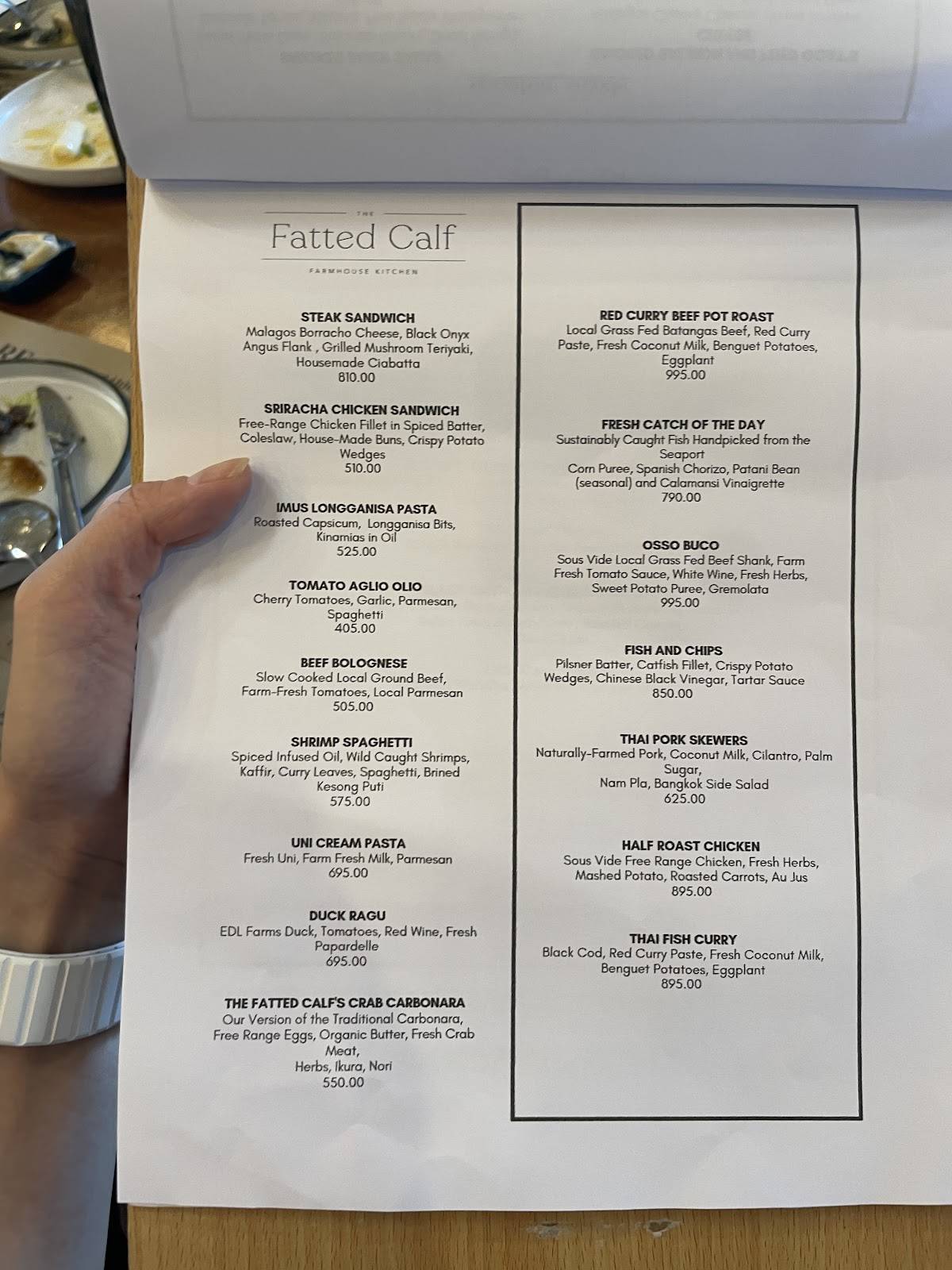 Menu at The Fatted Calf Tagaytay restaurant, Tagaytay