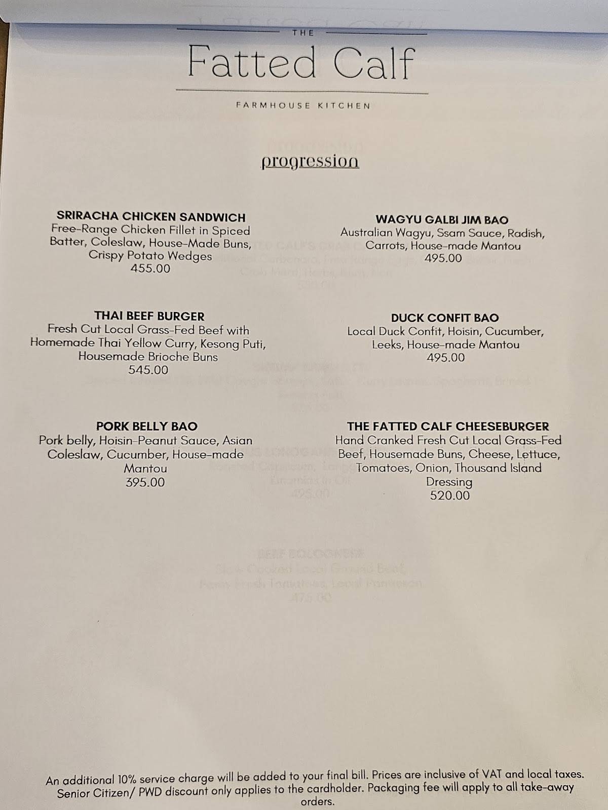 Menu at The Fatted Calf Tagaytay restaurant, Silang