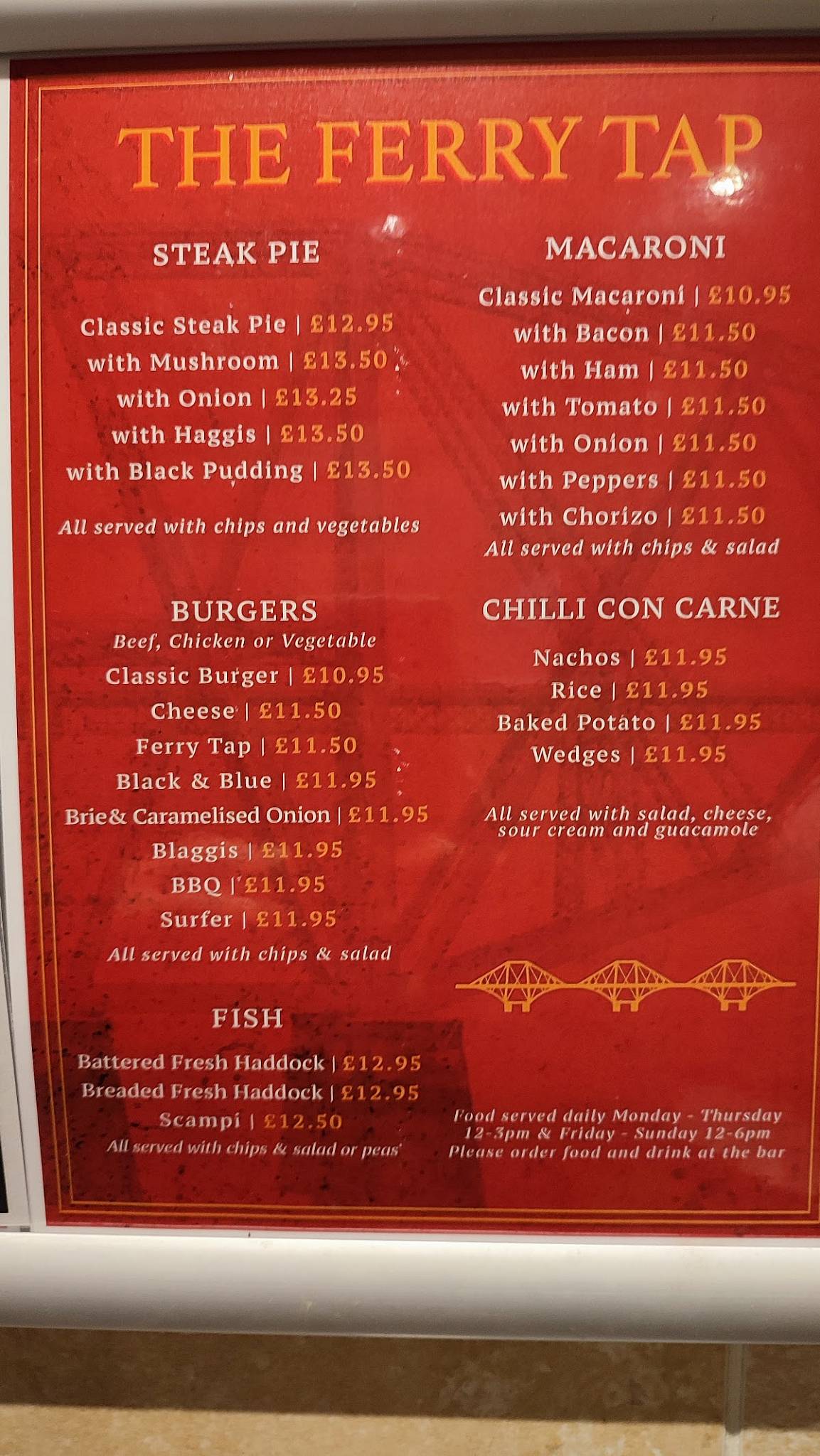 Menu at The Ferry Tap pub & bar, Queensferry
