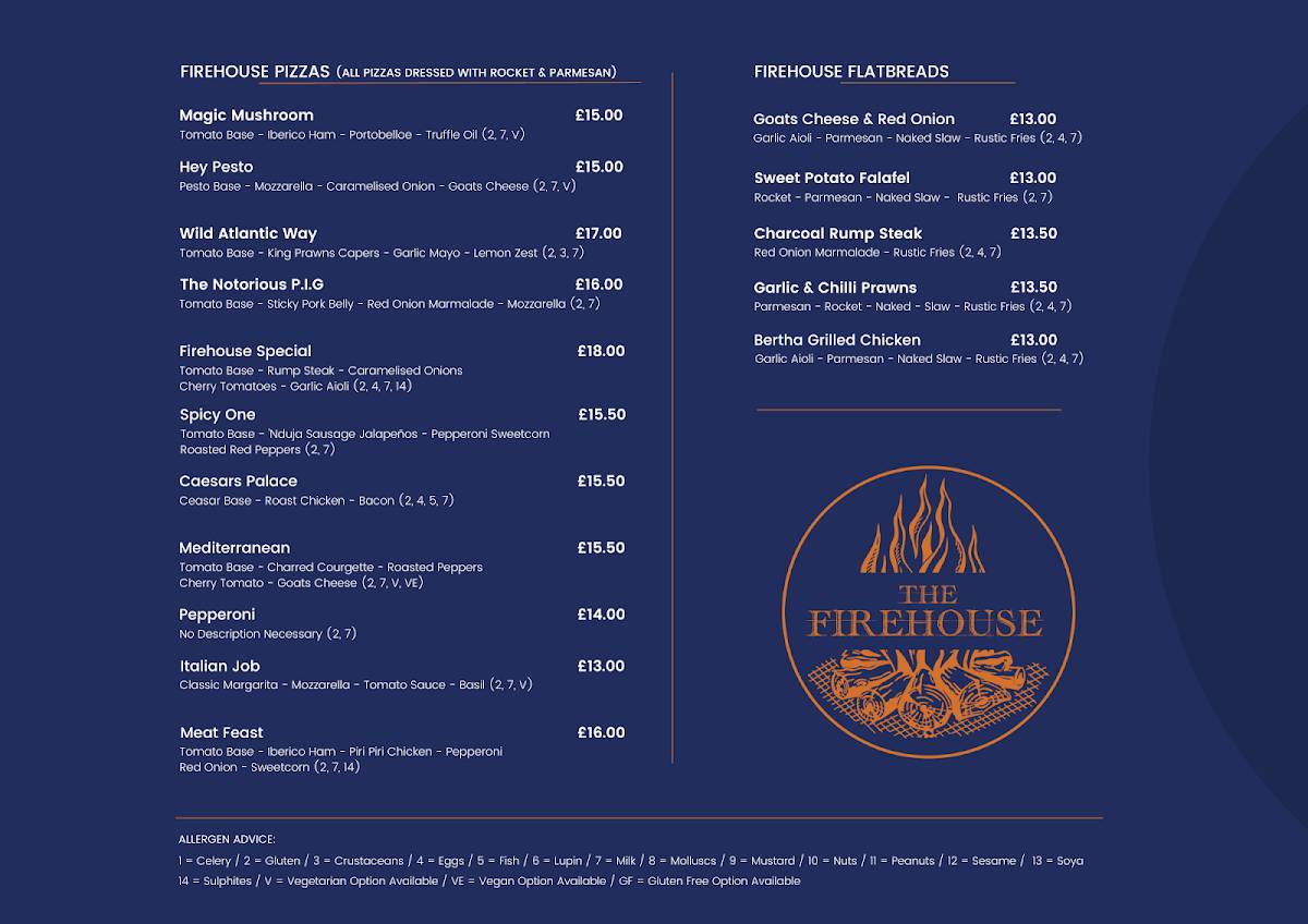 Menu at The Firehouse restaurant, Enniskillen