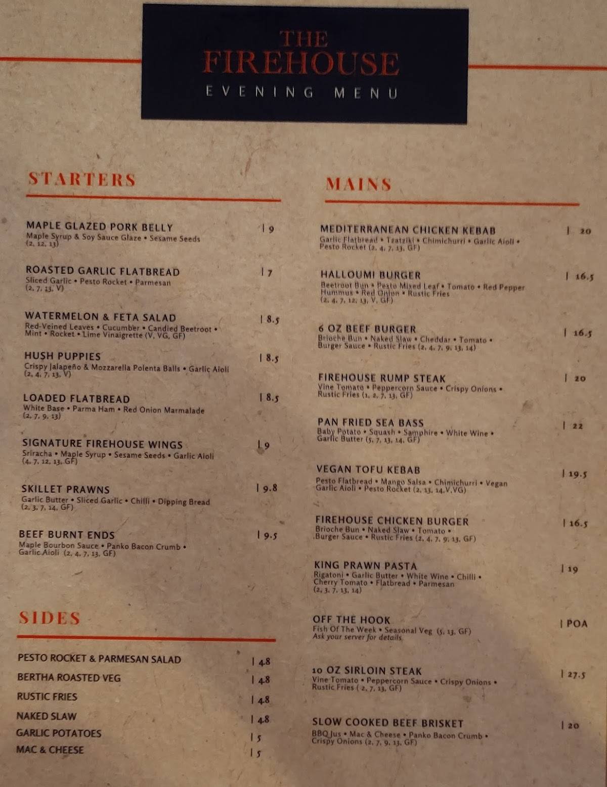 Menu at The Firehouse restaurant, Enniskillen