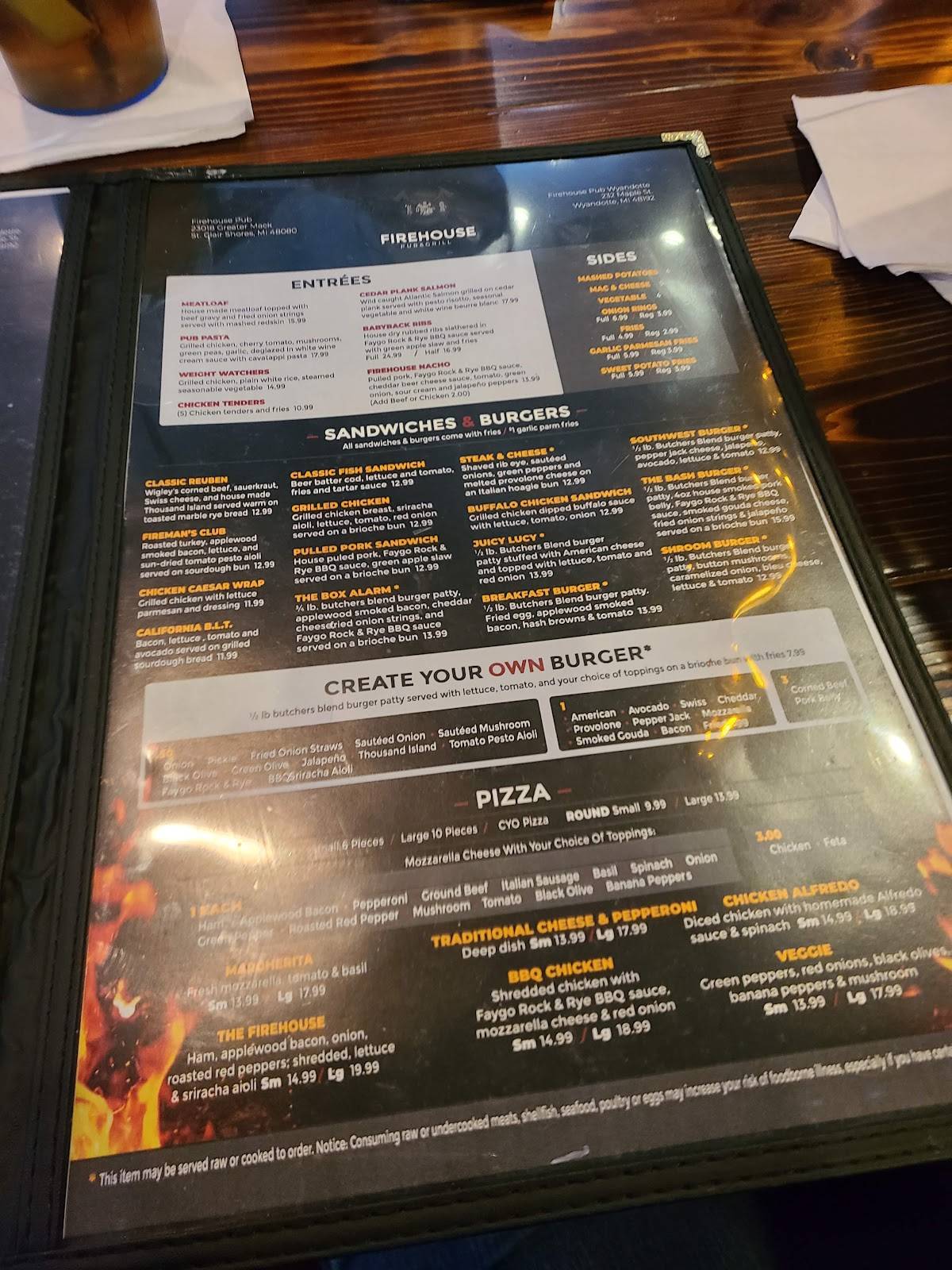 Menu at The Firehouse Pub, Saint Clair Shores, Greater Mack Ave