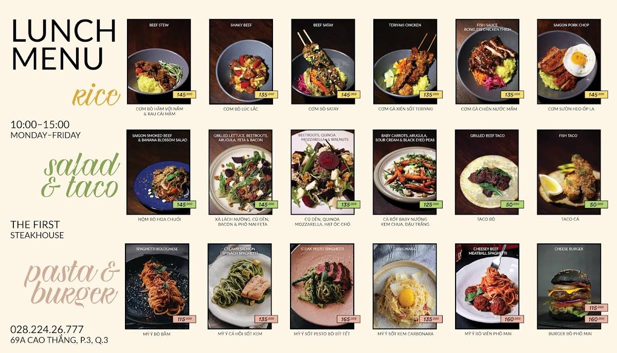 Menu at The First Steakhouse, Ho Chi Minh City, 69a Đ. Cao Thắng