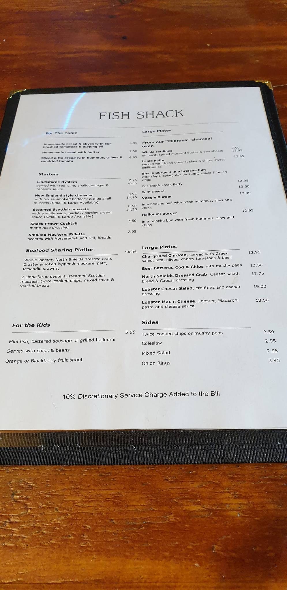 Menu at The Fish Shack restaurant, Warkworth