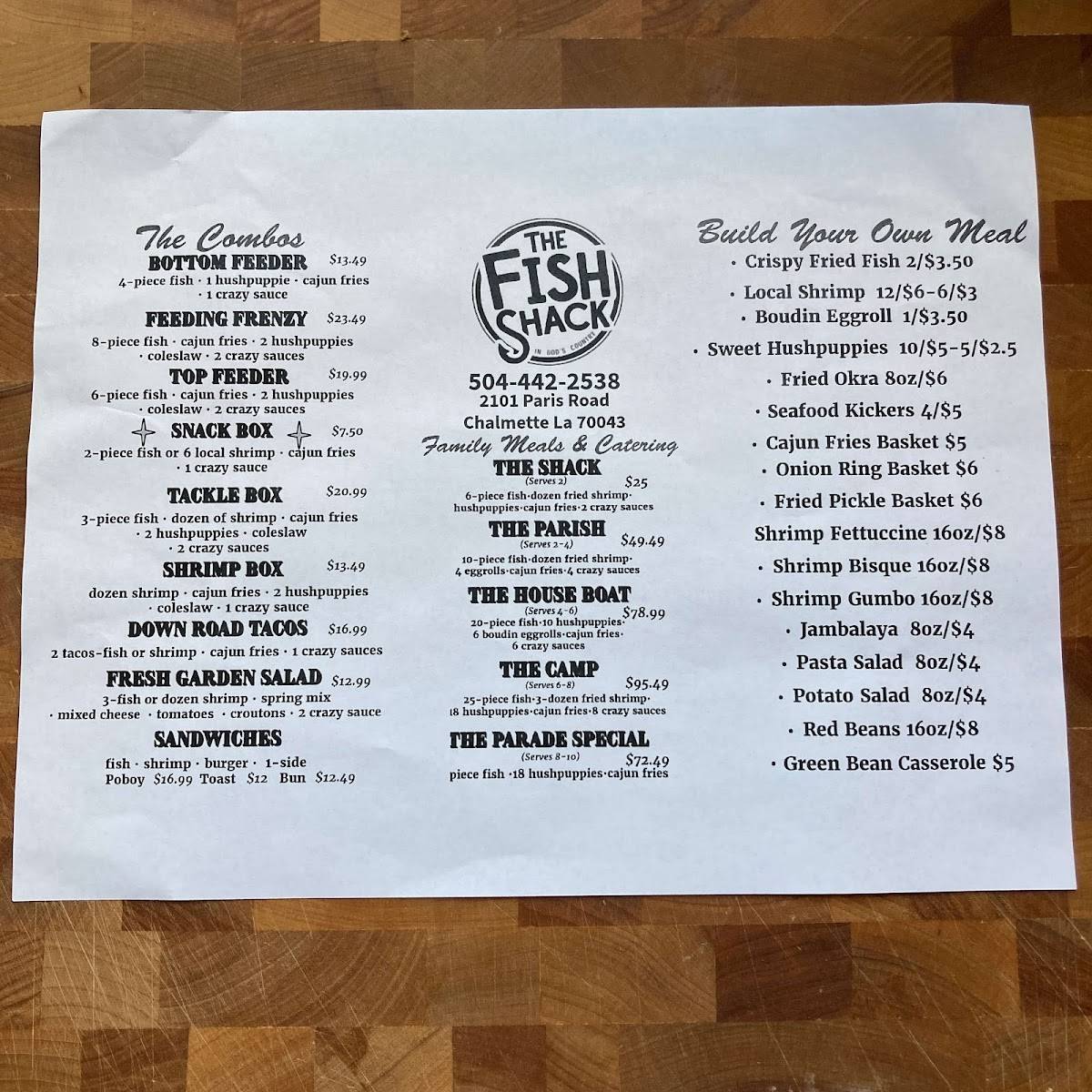 Menu at The Fish Shack Restaurant and Catering Company, Poydras