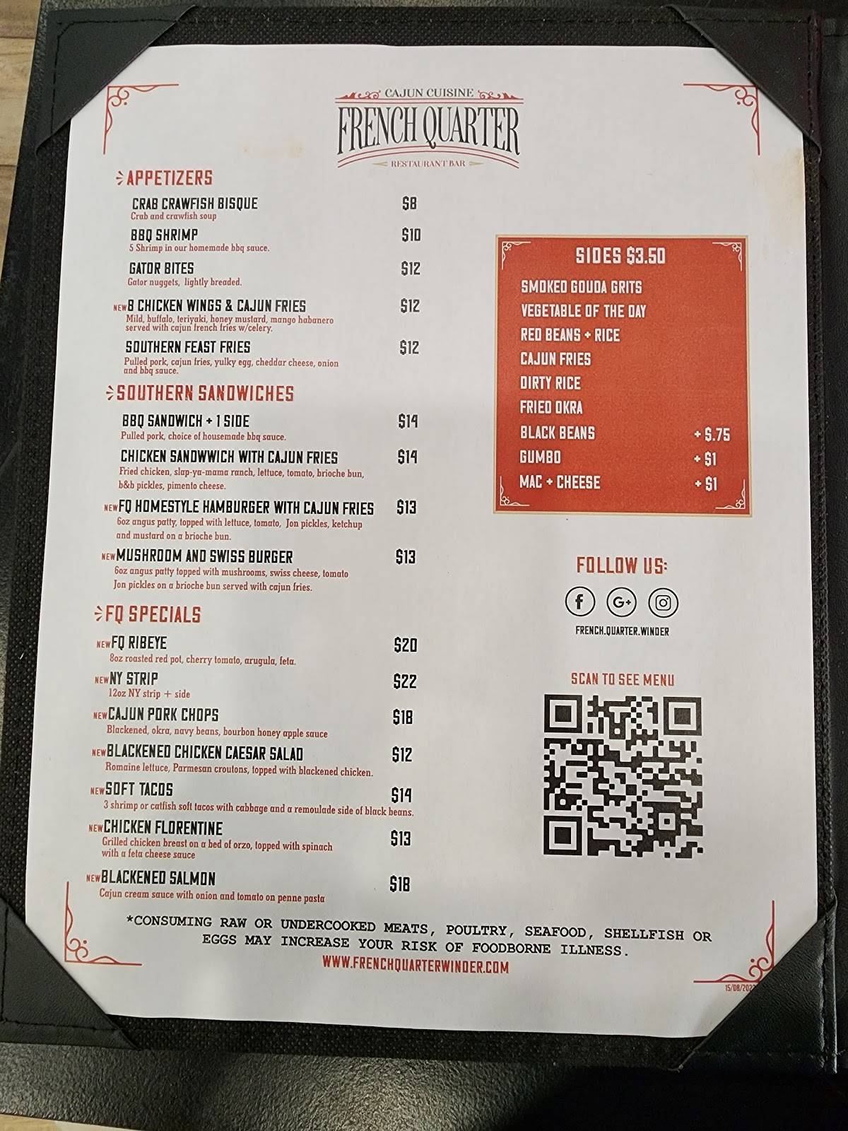 Menu at The Food Factory Restaurant, Winder