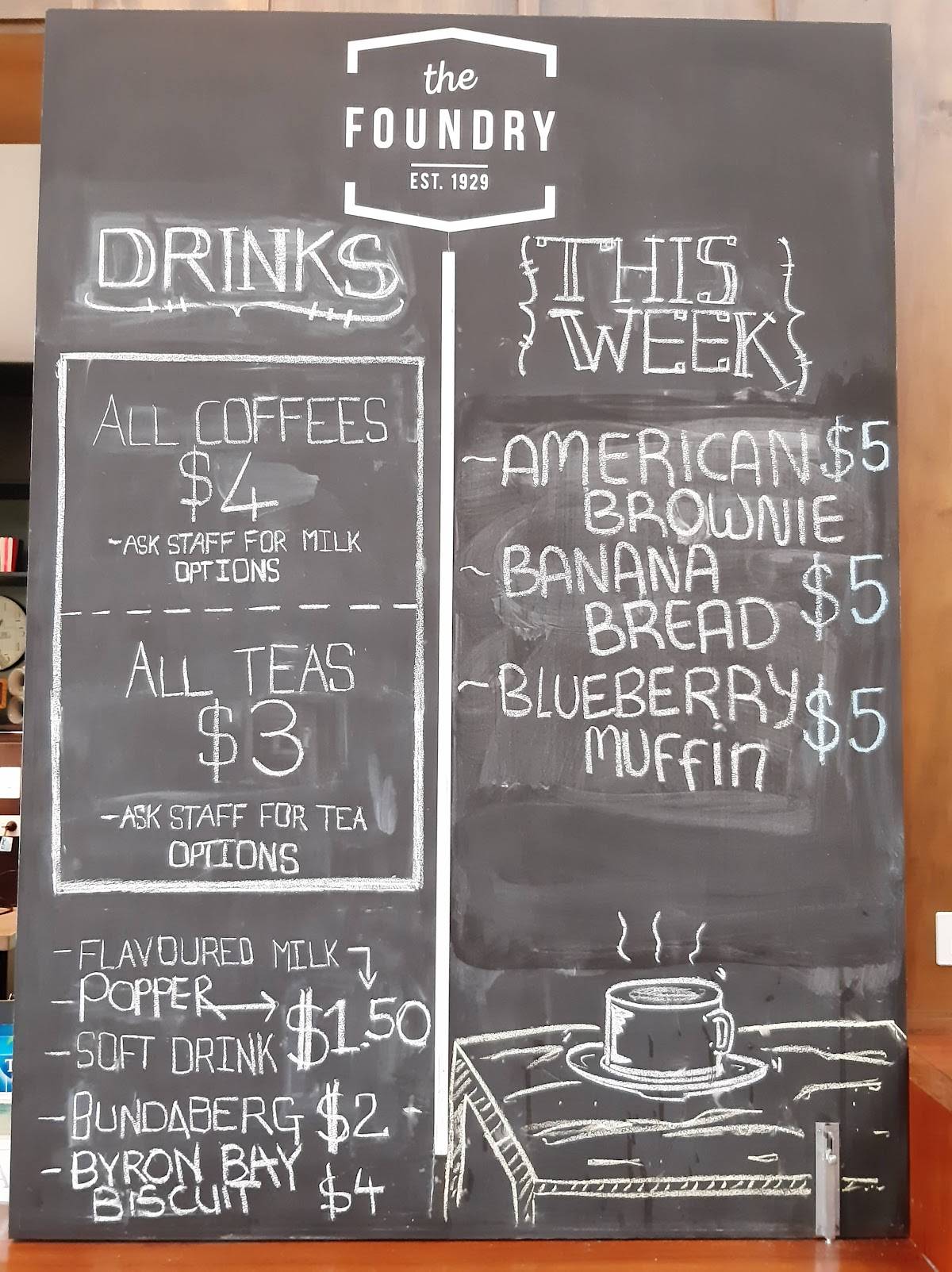 Menu at The Foundry Cafe, Brassall