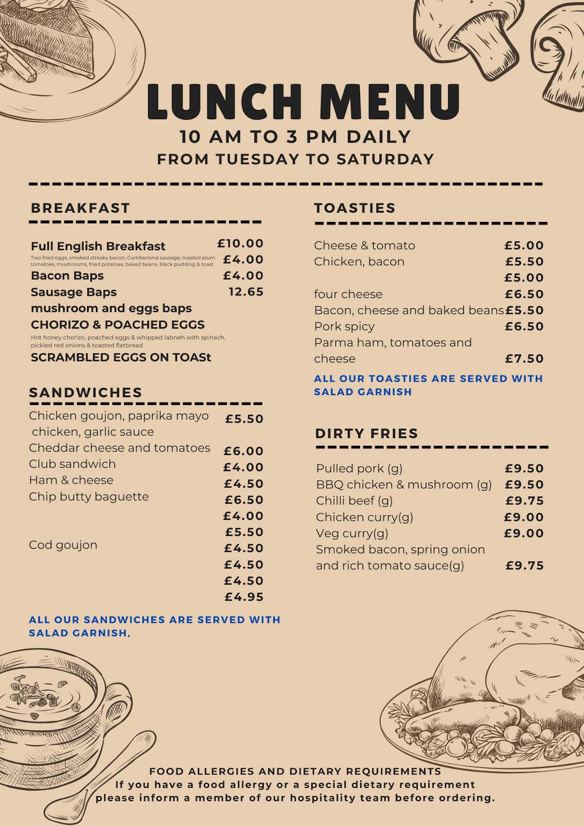 Menu at The Fountain Hotel pub & bar, Tuxford