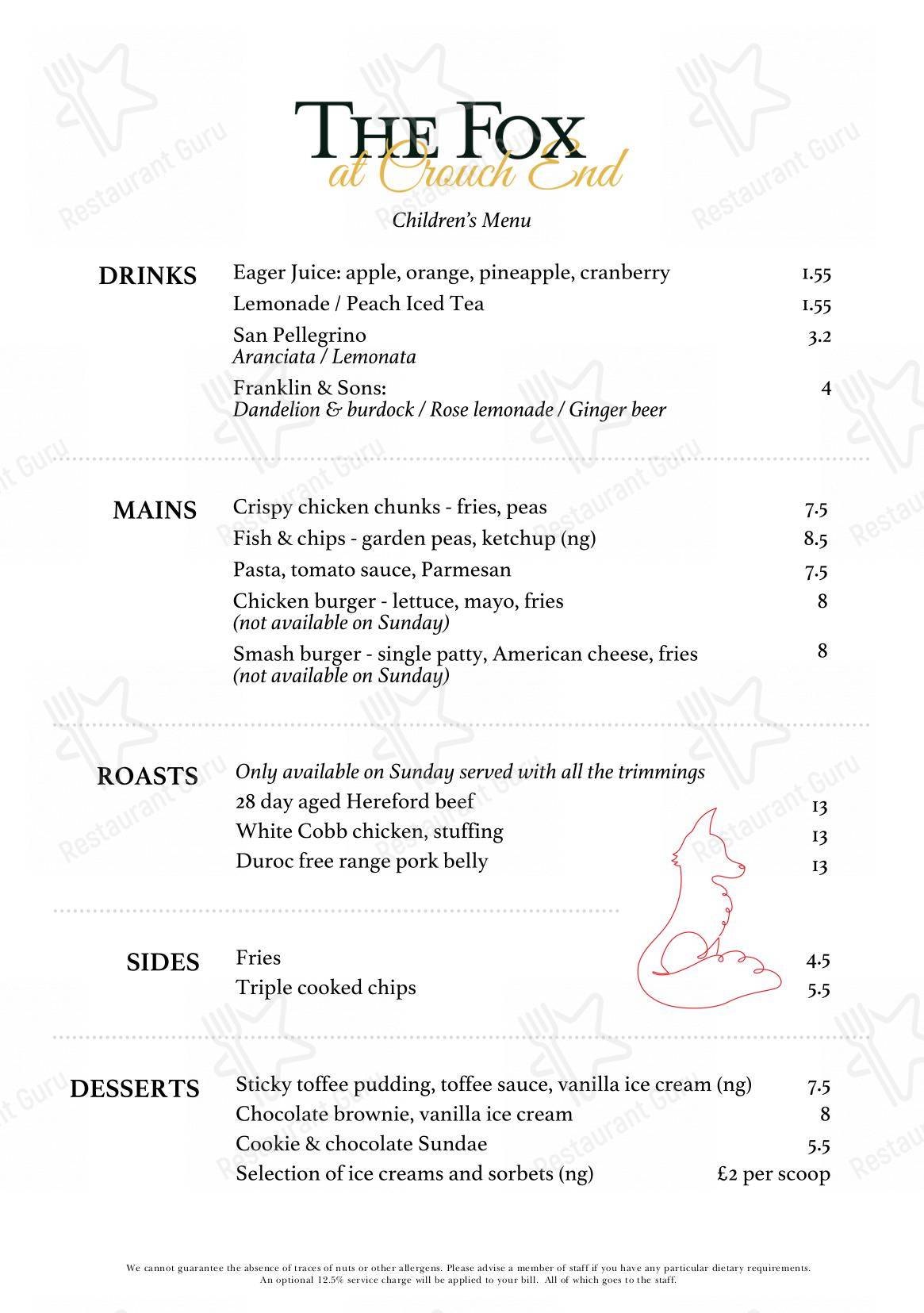 Menu at The Fox At Crouch End pub & bar, London