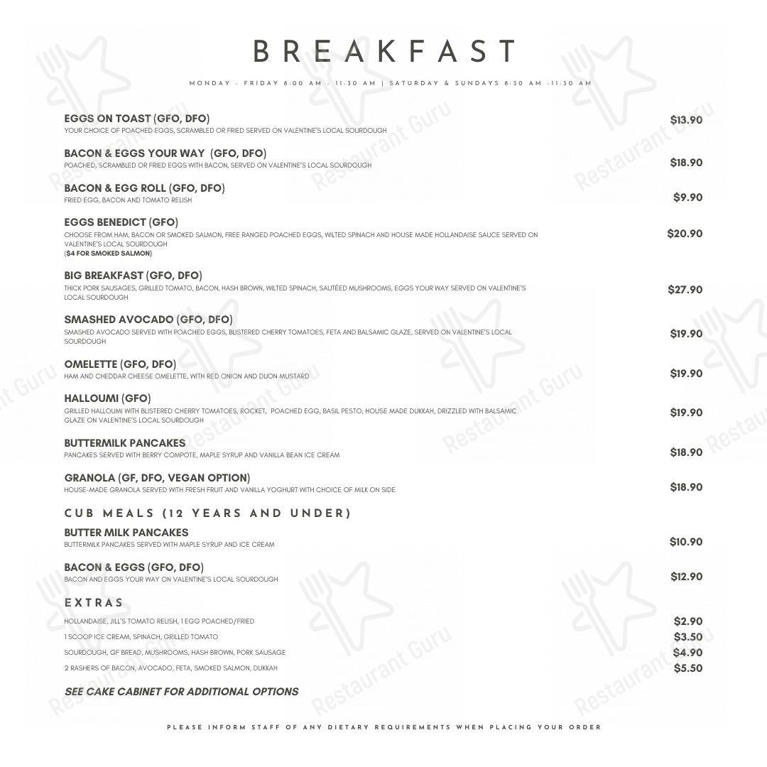 Menu at The Fox & Brew restaurant, Jindera