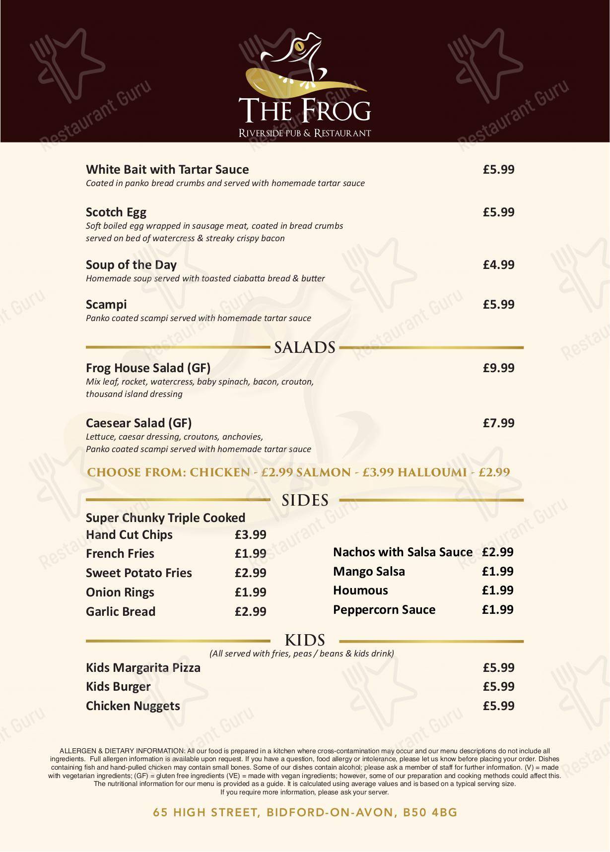 Menu at The Frog pub & bar, Bidford-on-Avon