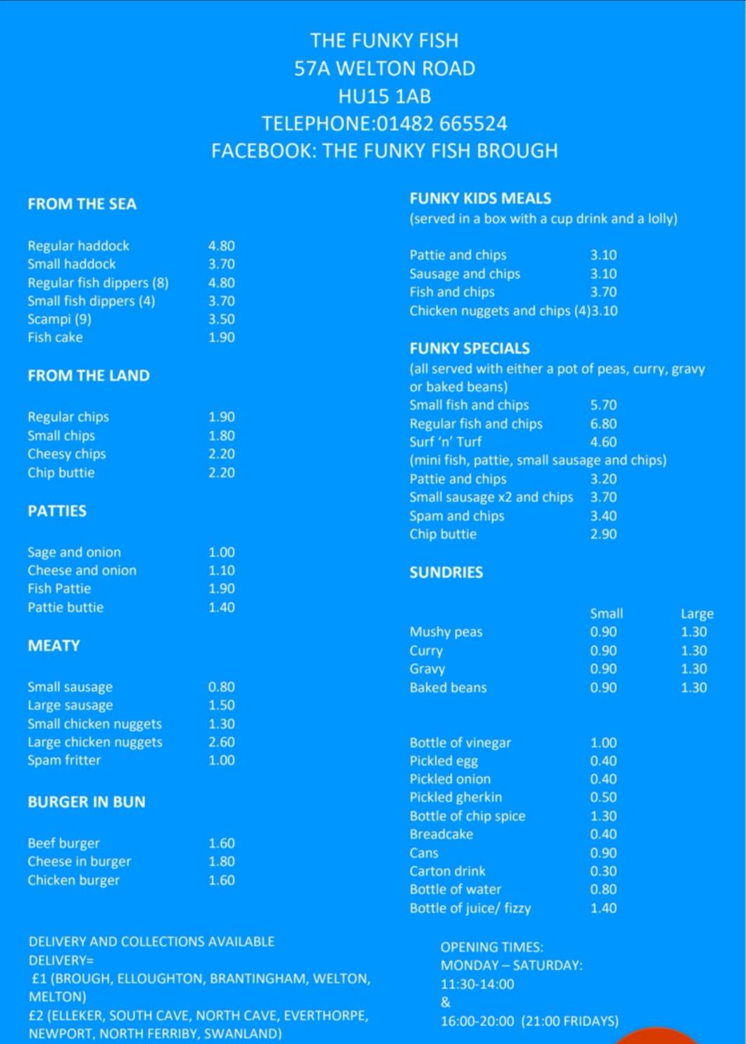Menu at The Funky Fish fast food, Brough