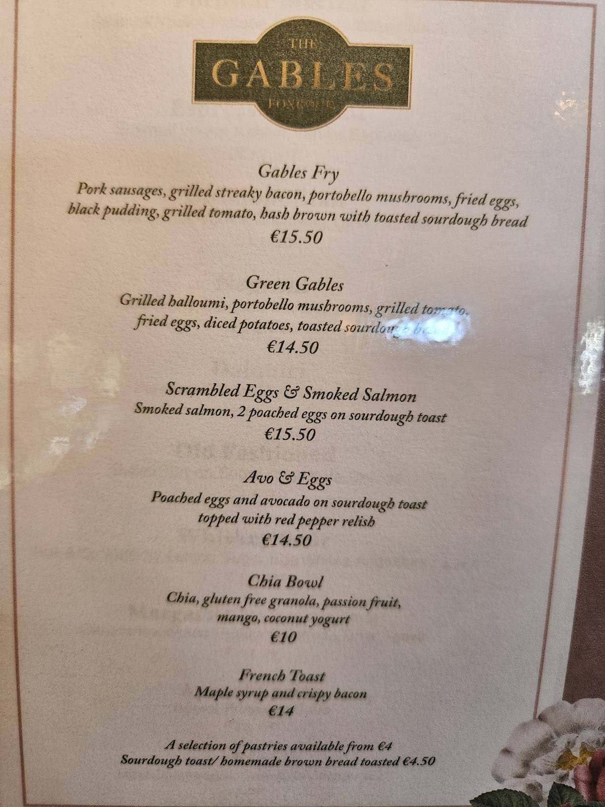 Menu at The Gables Foxrock cafe, Carrickmines, 1 Torquay Rd