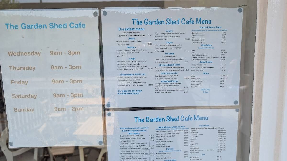 Menu at The Garden Shed Cafe, Fareham