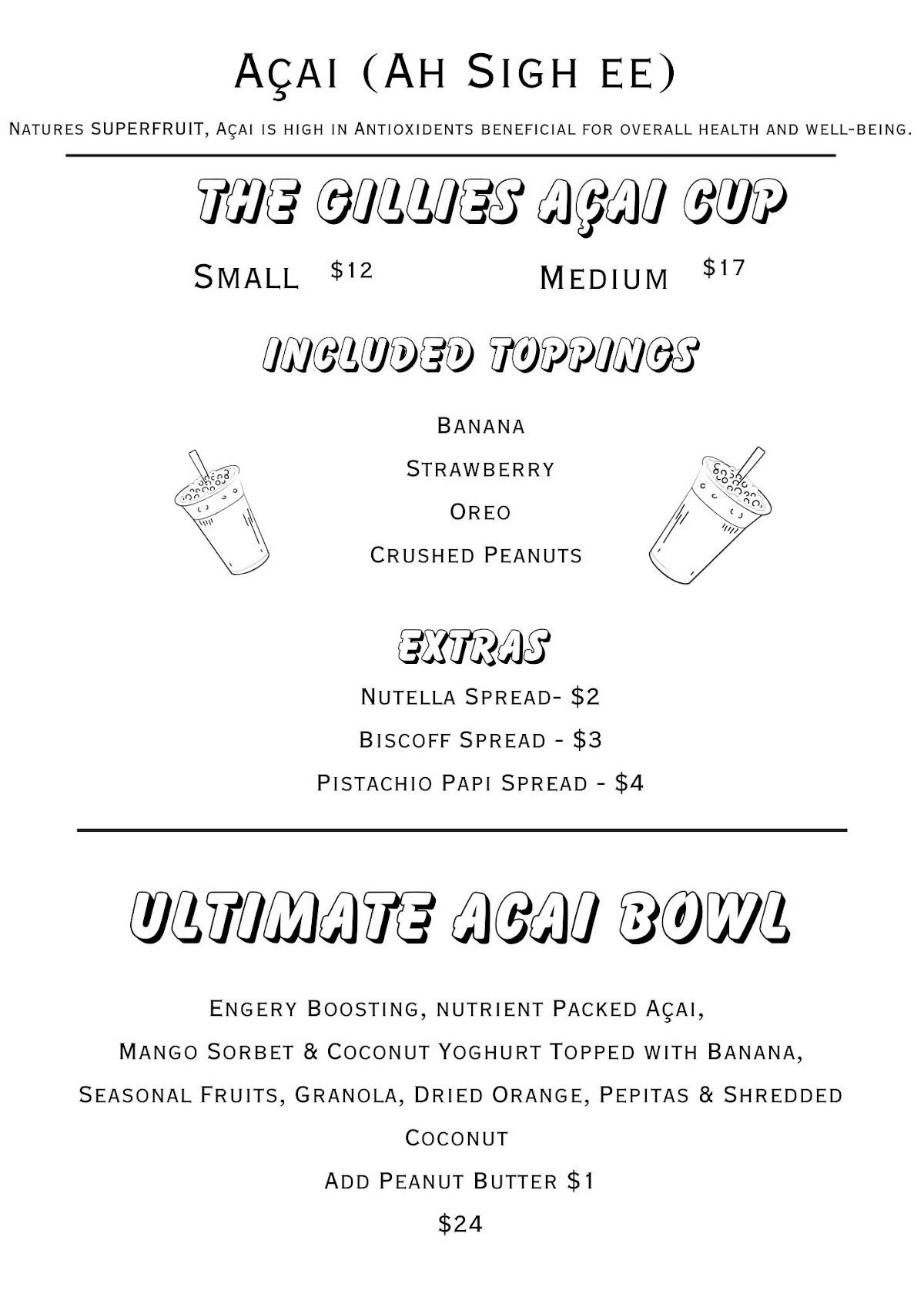 Menu at The Gillies cafe, Yungaburra