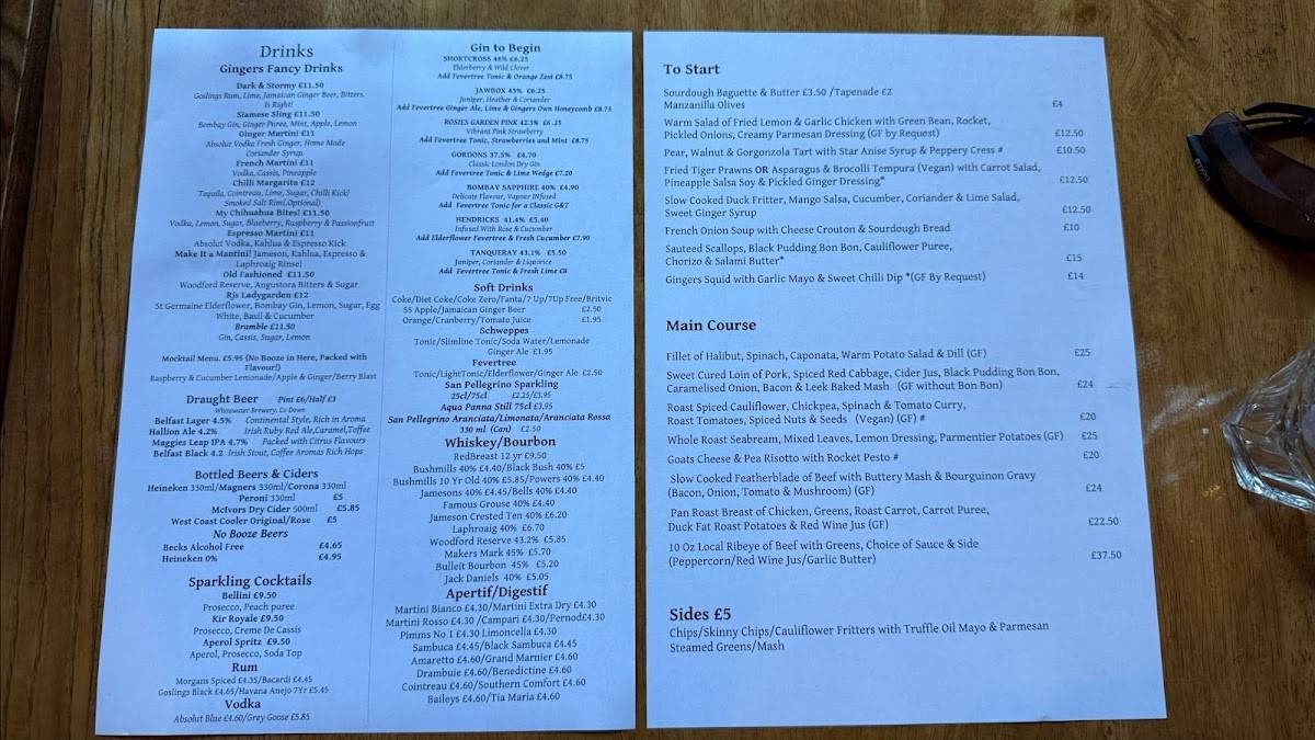Menu at The Ginger Bistro restaurant, Belfast