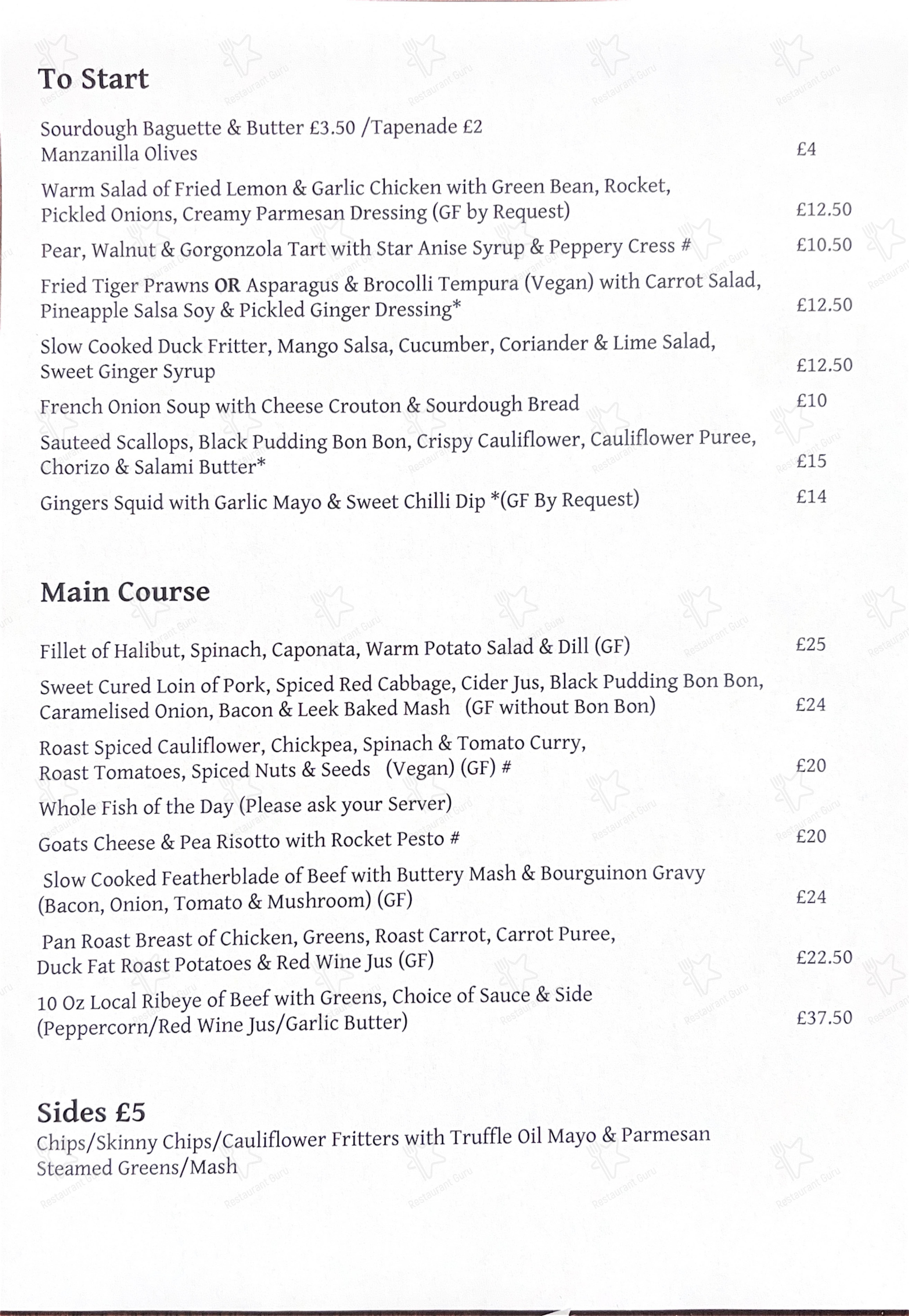 Menu at The Ginger Bistro restaurant, Belfast