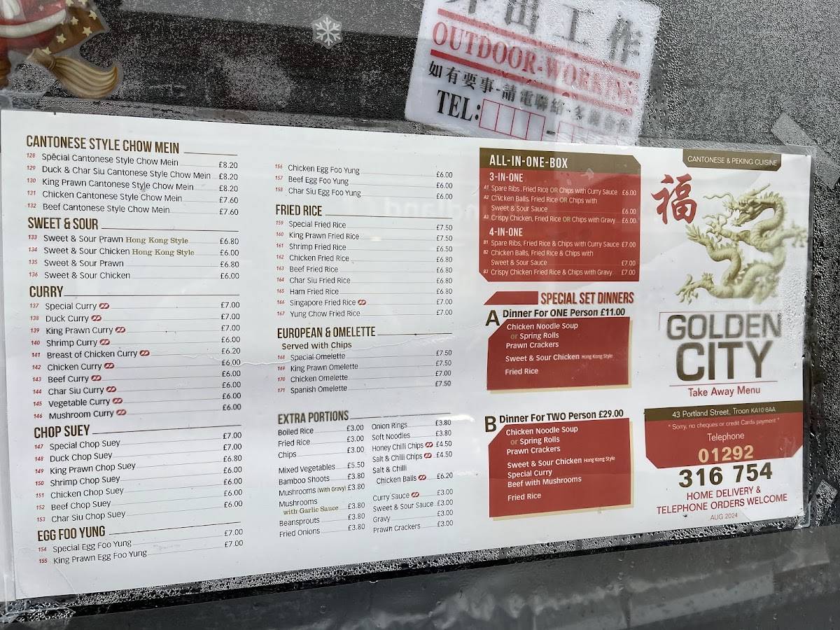 Menu at The Golden City fast food, Troon