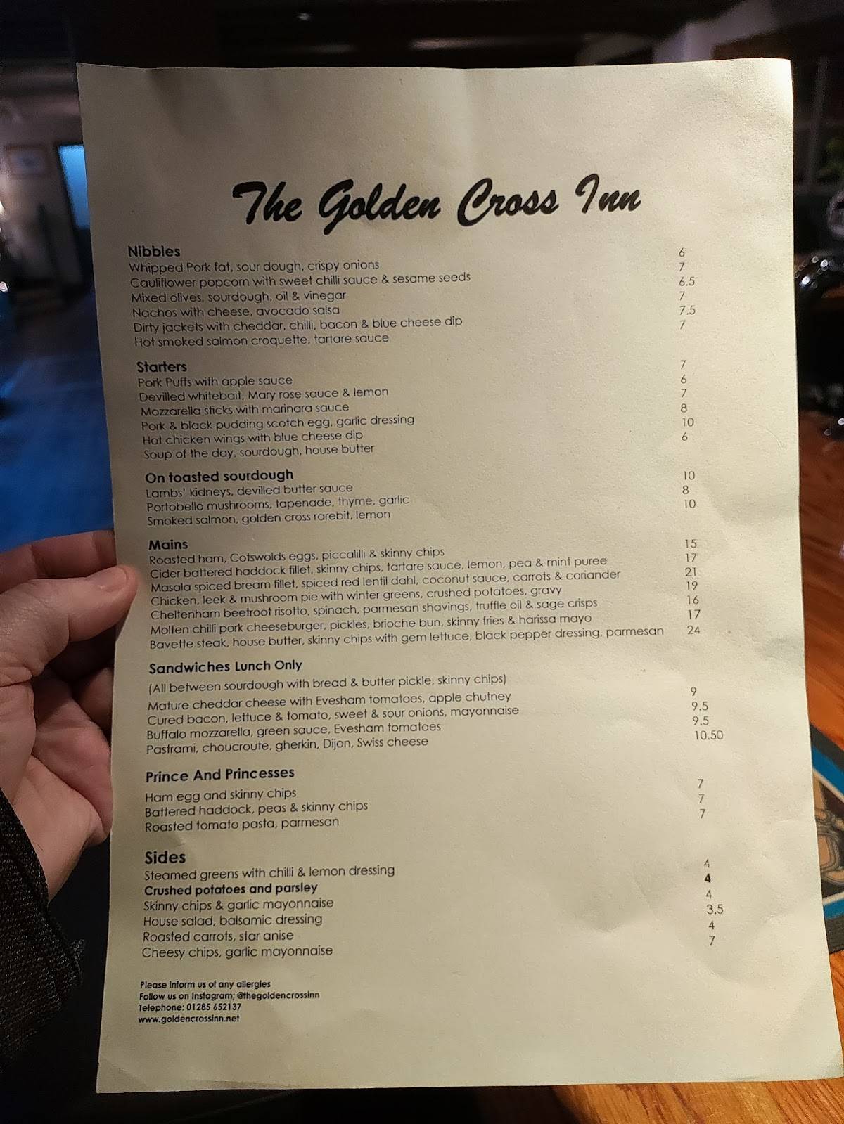Menu at The Golden Cross pub & bar, Cirencester