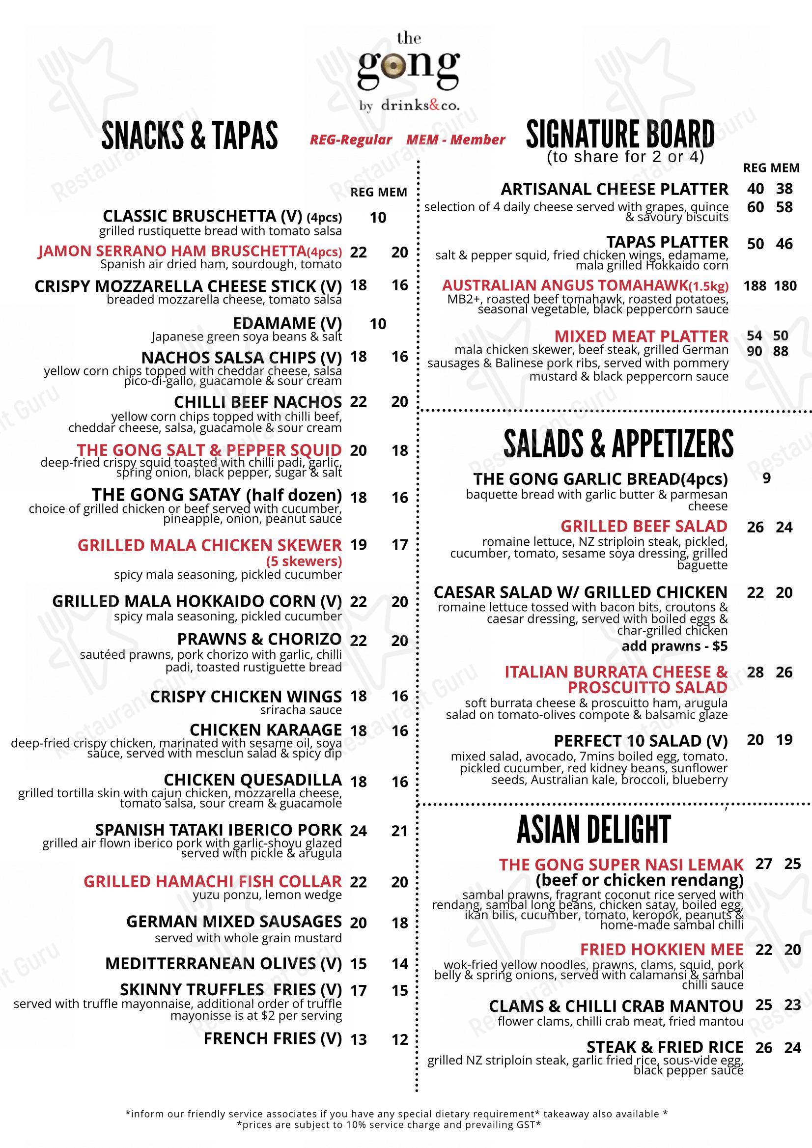 Menu at The Gong by Drinks&Co. @ DUO Galleria restaurant, Singapore