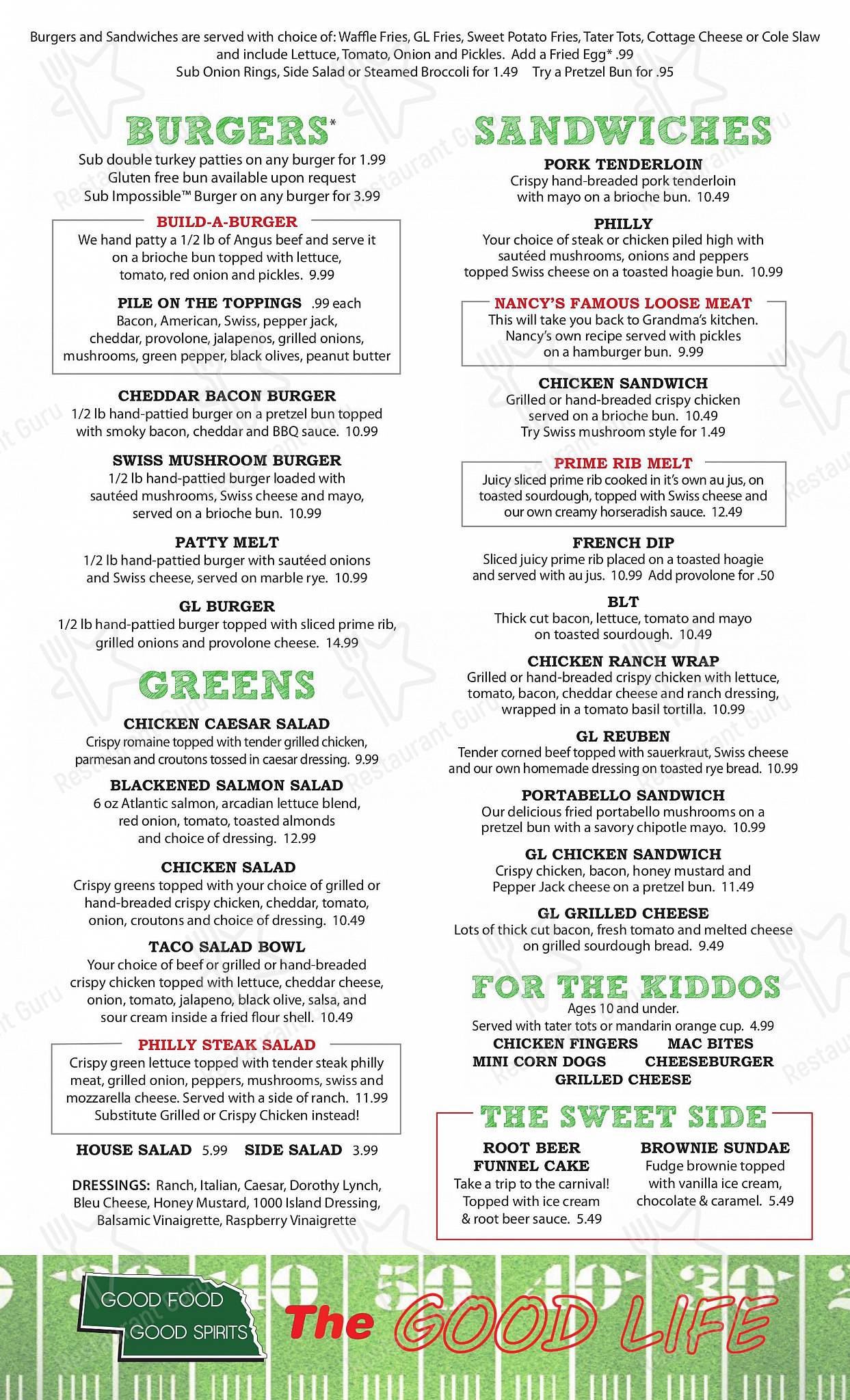 Menu at Good Life Sports Bar & Grill "OG" - 180th & Pacific, Omaha, S ...