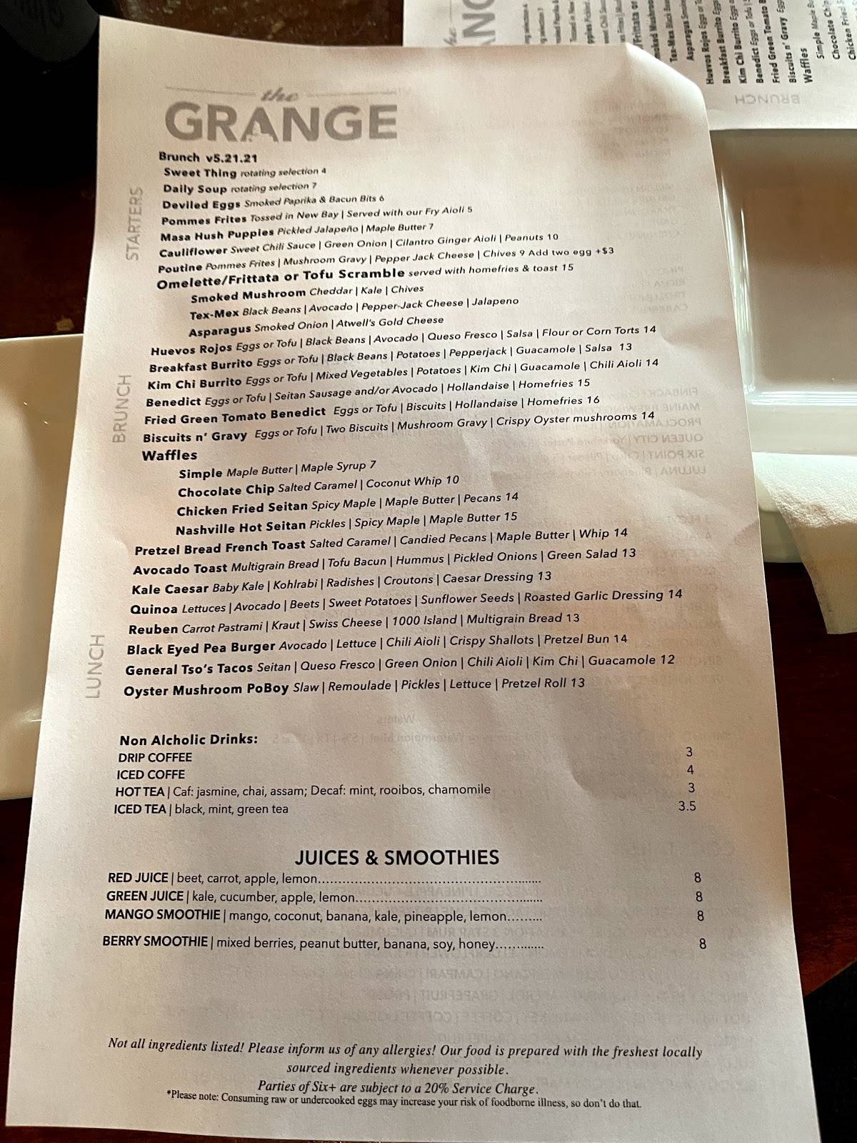 The grange menu store