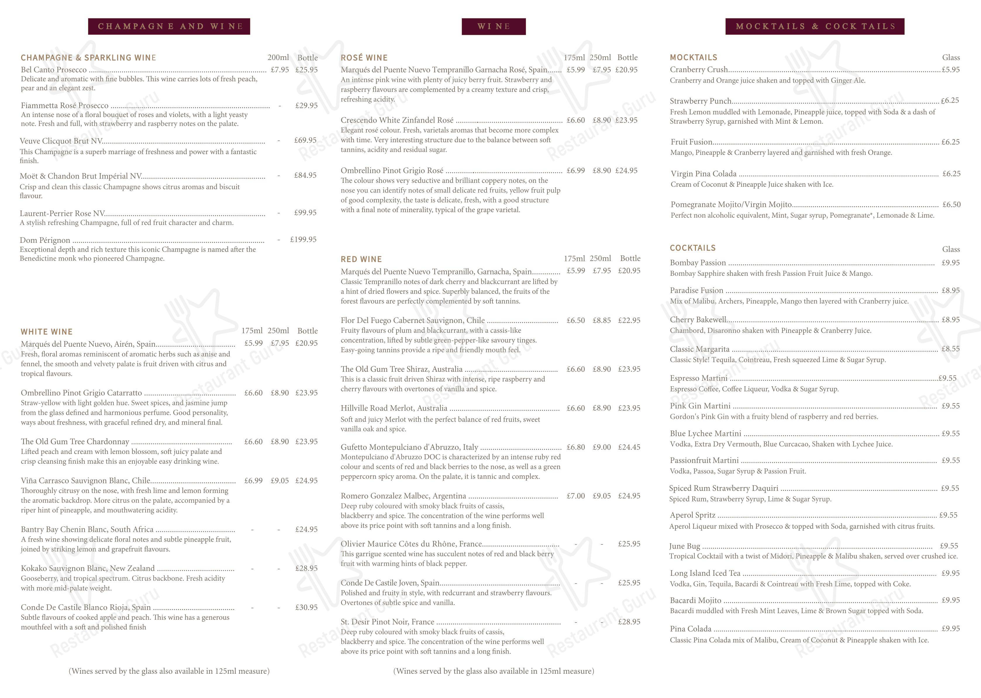 Menu at The Grange Restaurant, Wallington, Beddington Park