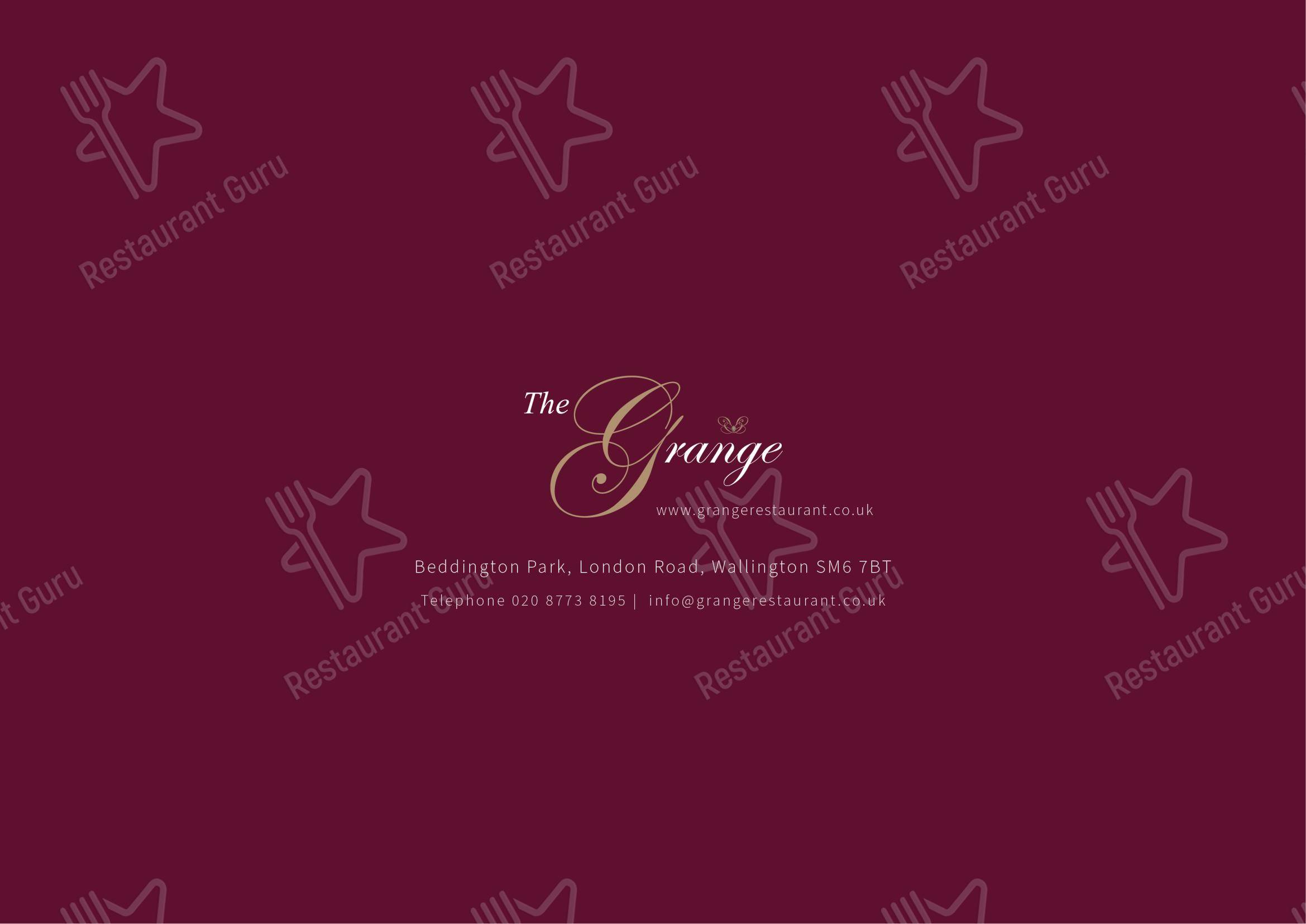 Menu at The Grange Restaurant, Wallington, Beddington Park