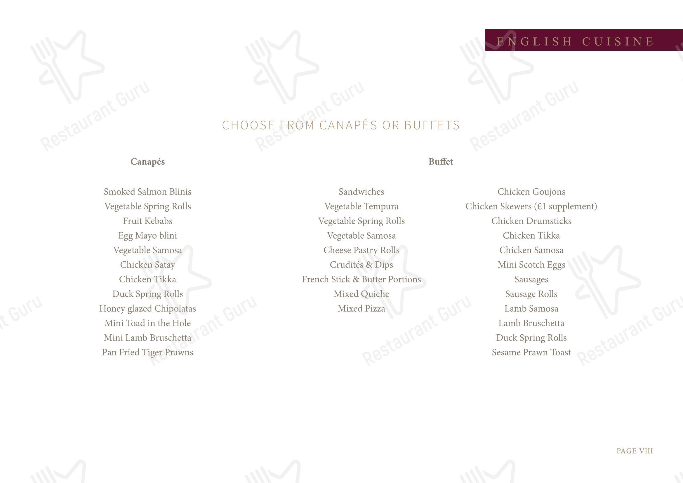 Menu at The Grange Restaurant, Wallington, Beddington Park