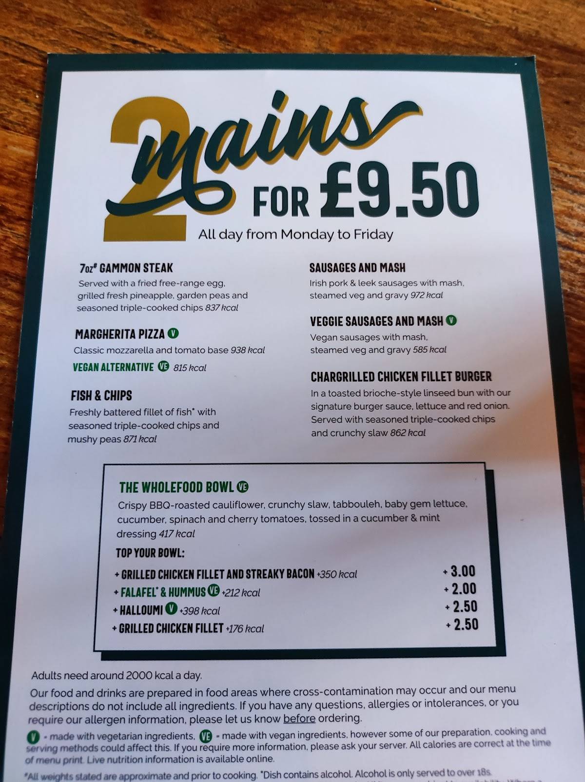 Menu at The Green Dragon pub & bar, Beverley
