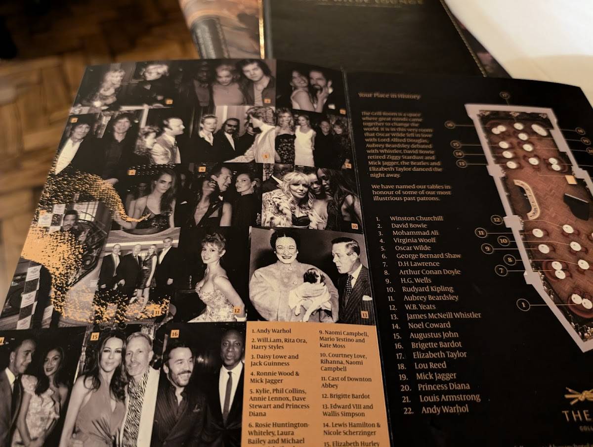 Menu at The Grill Room at Café Royal restaurant, London, Hotel