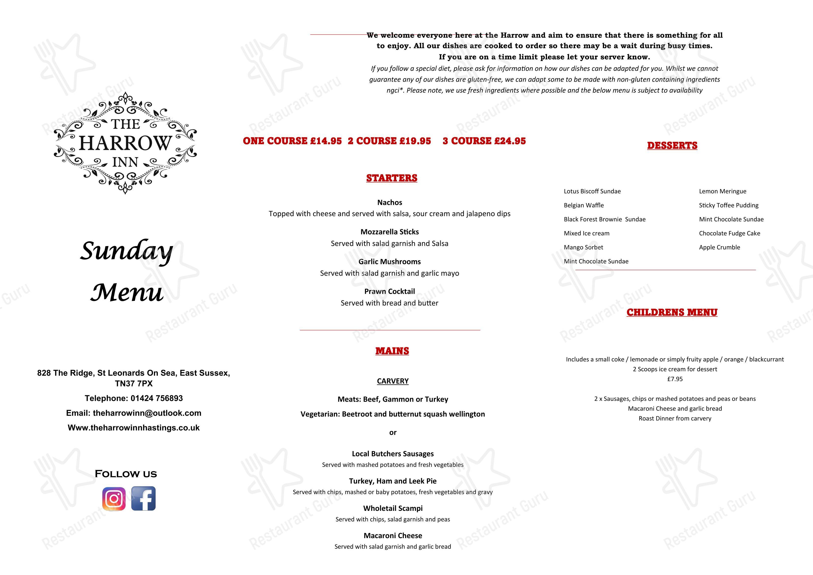 Menu at The Harrow Inn pub & bar, Saint Leonards
