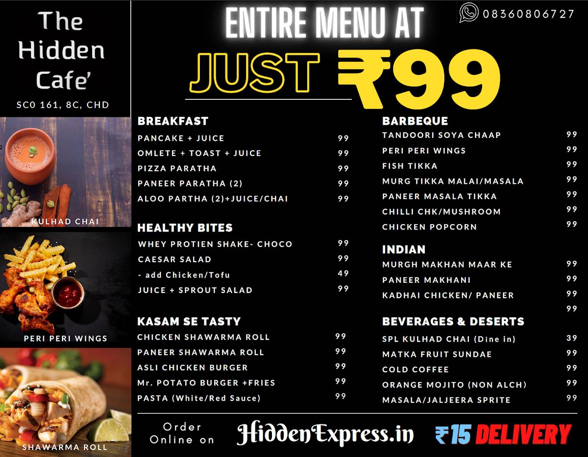 Menu at The Hidden Cafe, Chandigarh