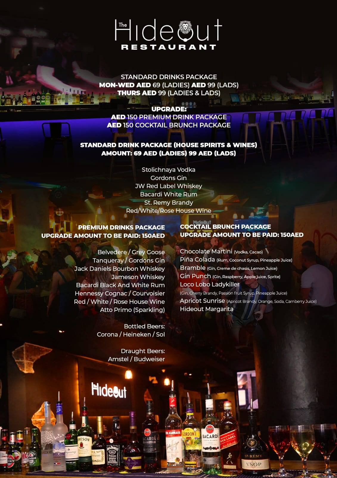 Carta del restaurante The Hideout Dubai, Dubai