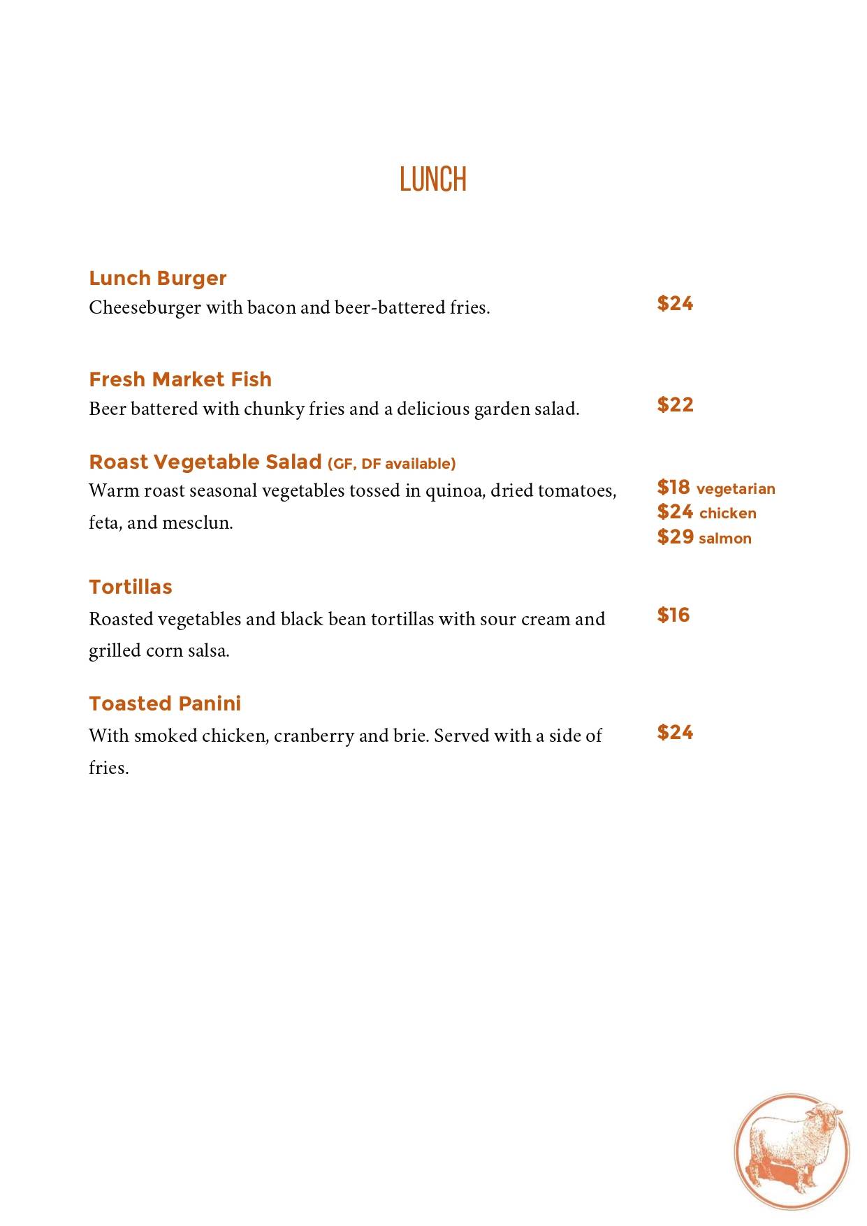 Menu at The Hogget cafe, Hawarden