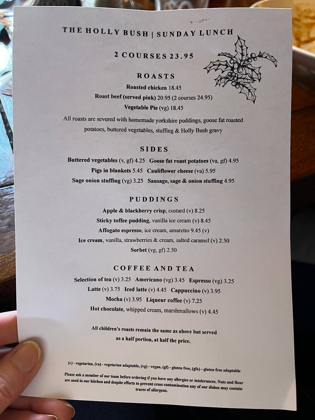 Menu at The Holly Bush pub & bar, St Albans