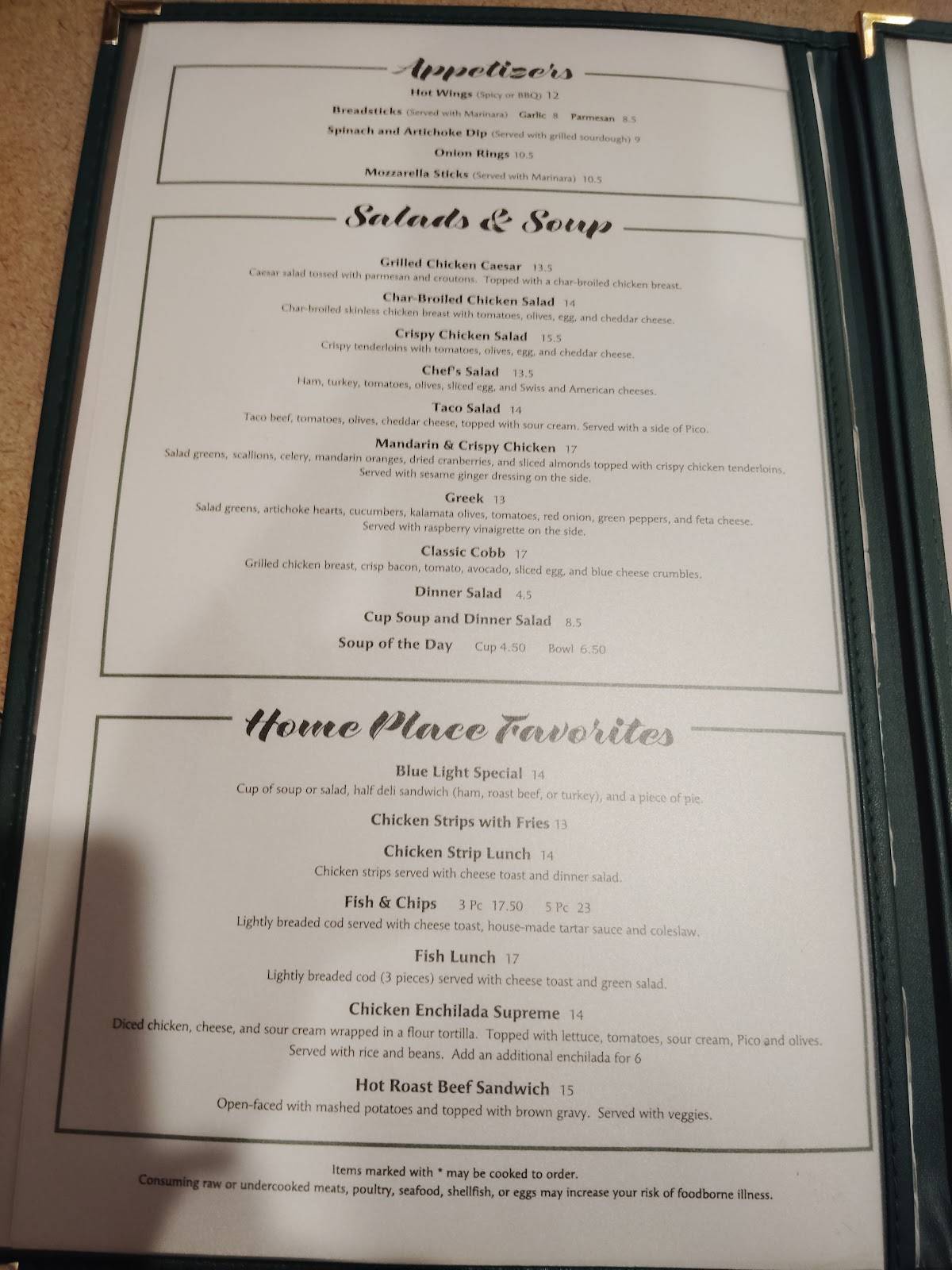 Menu at The Home Place Restaurant, Silverton
