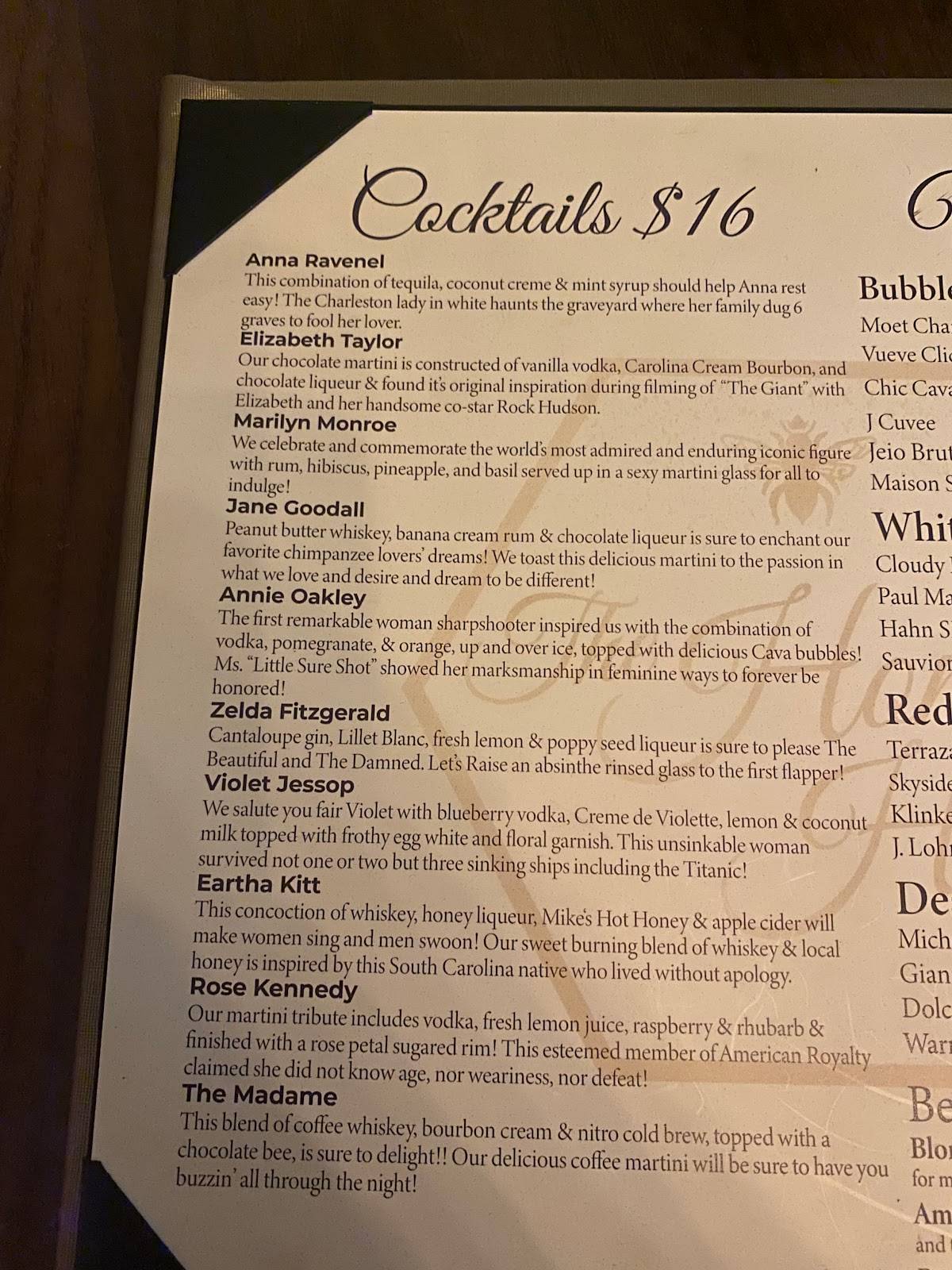 Menu at The Honey Hive pub & bar, Charleston