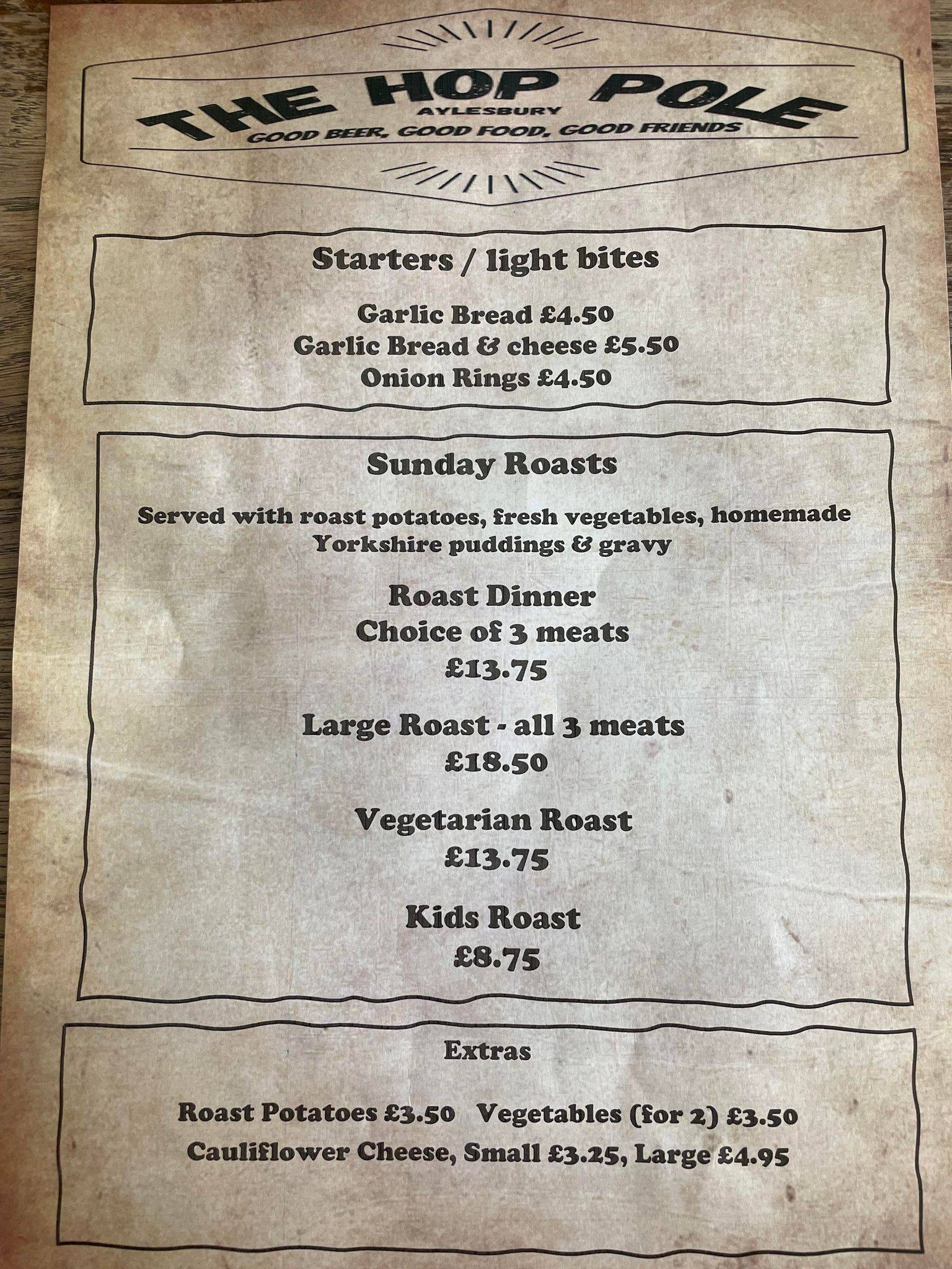 Menu at The Hop Pole Craft Beer & Grill pub & bar, Aylesbury