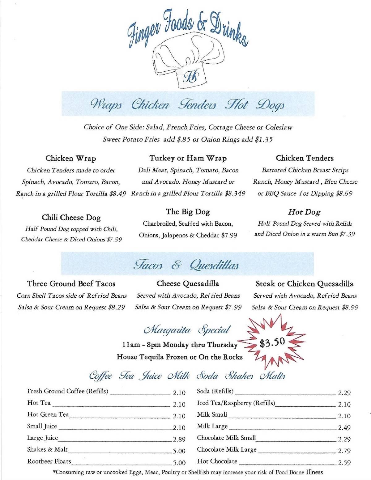 Menu at The Horseshoe cafe, Benson, 154 E 4th St