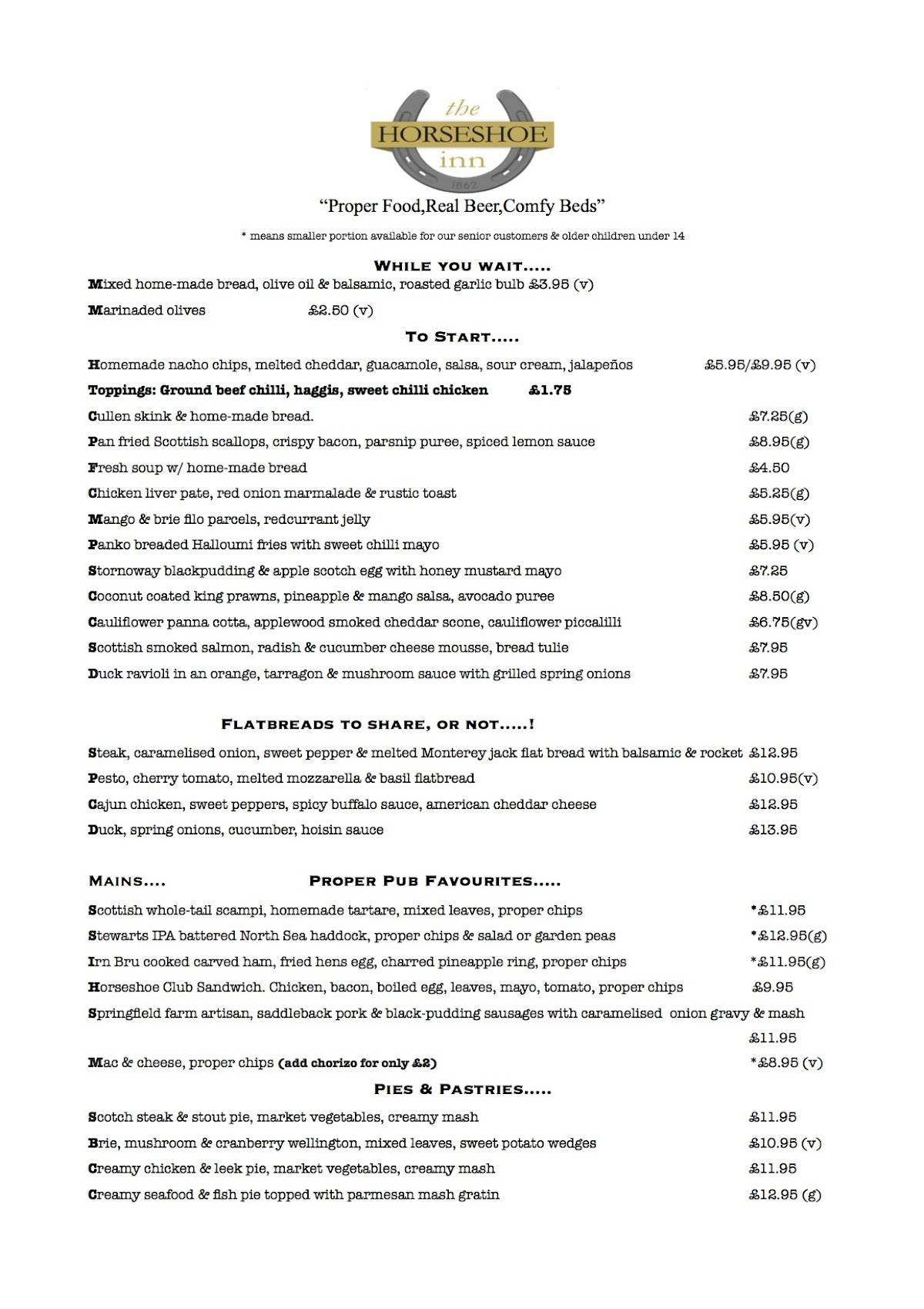 Menu at The Horseshoe Inn pub & bar, Eddleston, A703